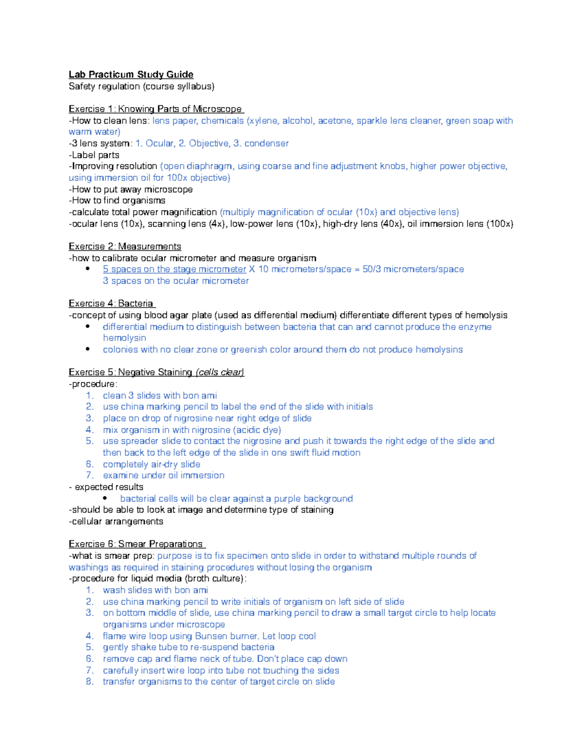 Lab Practicum 1 Study Guide - Lab Practicum Study Guide Safety ...