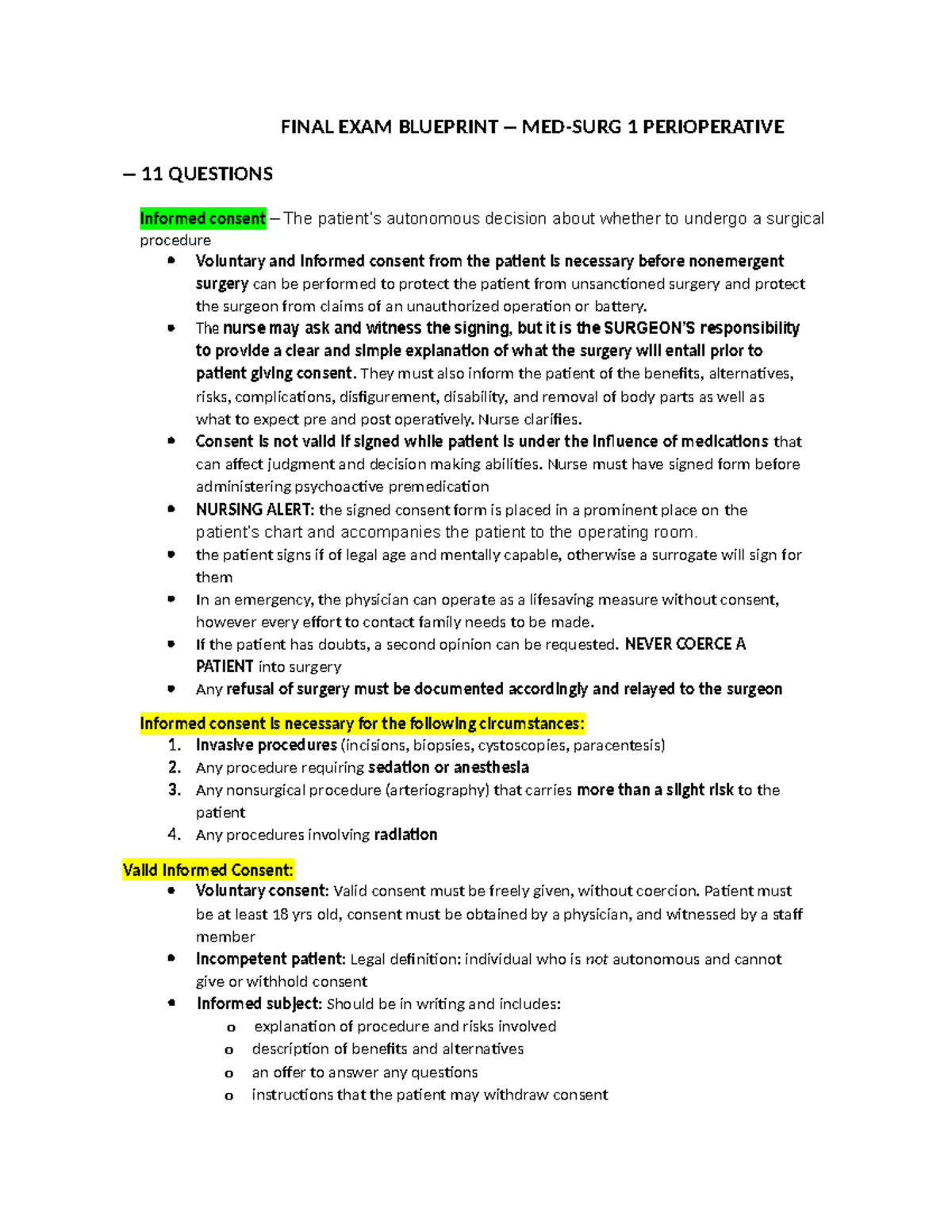 Final Exam Blueprint-convertedu - FINAL EXAM BLUEPRINT – MED-SURG 1 ...