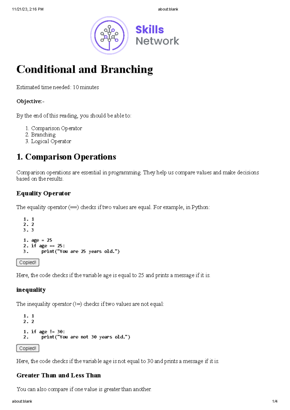 Reading Conditional Branching Conditional And Branching Estimated Time Needed 10 Minutes 