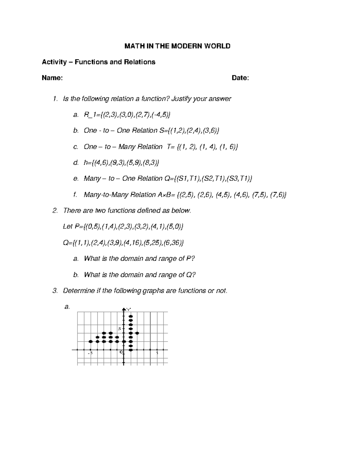 Activity Functions And Relations Math In The Modern World Activity 2097
