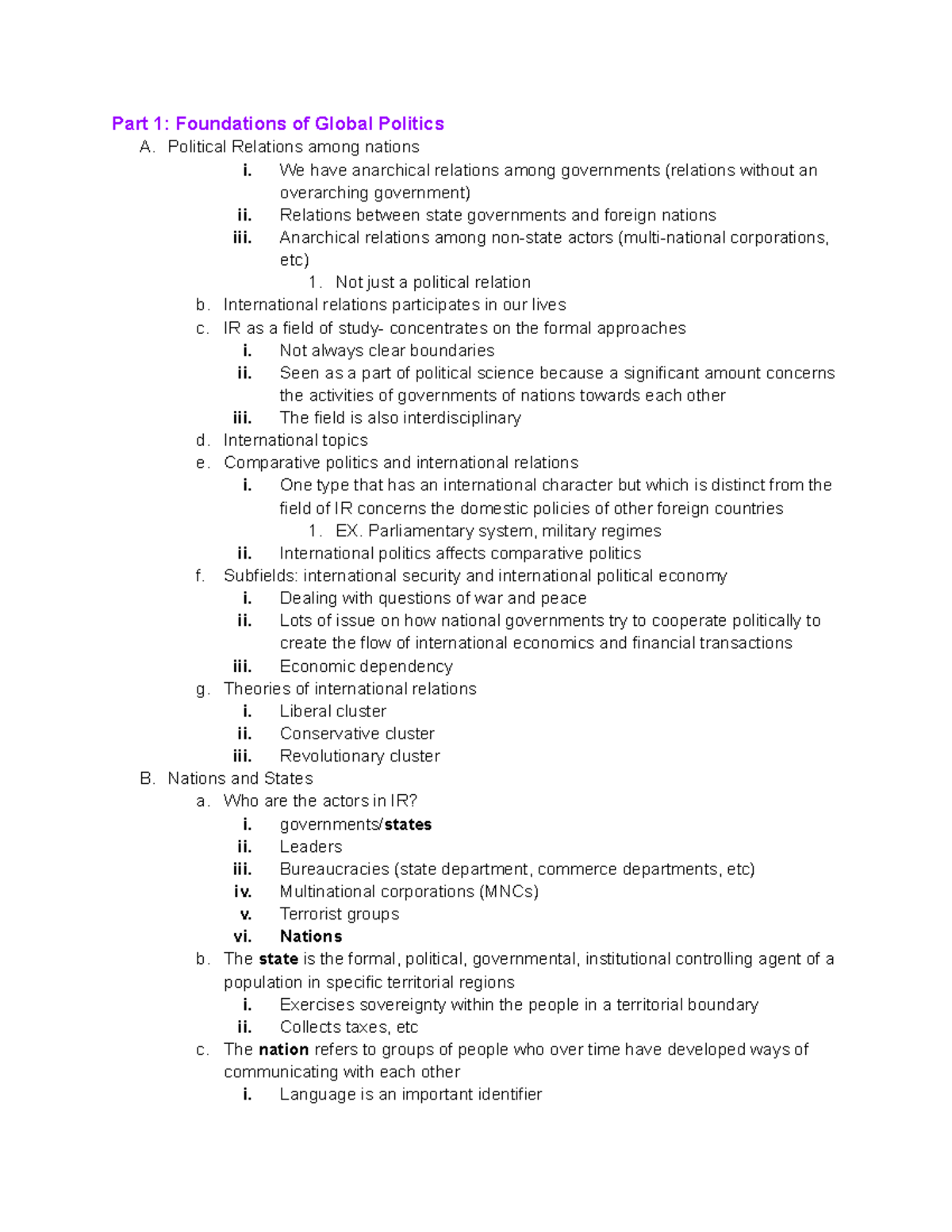 IR Notes - Foundations of Global Politics, The Evolution of Politics ...