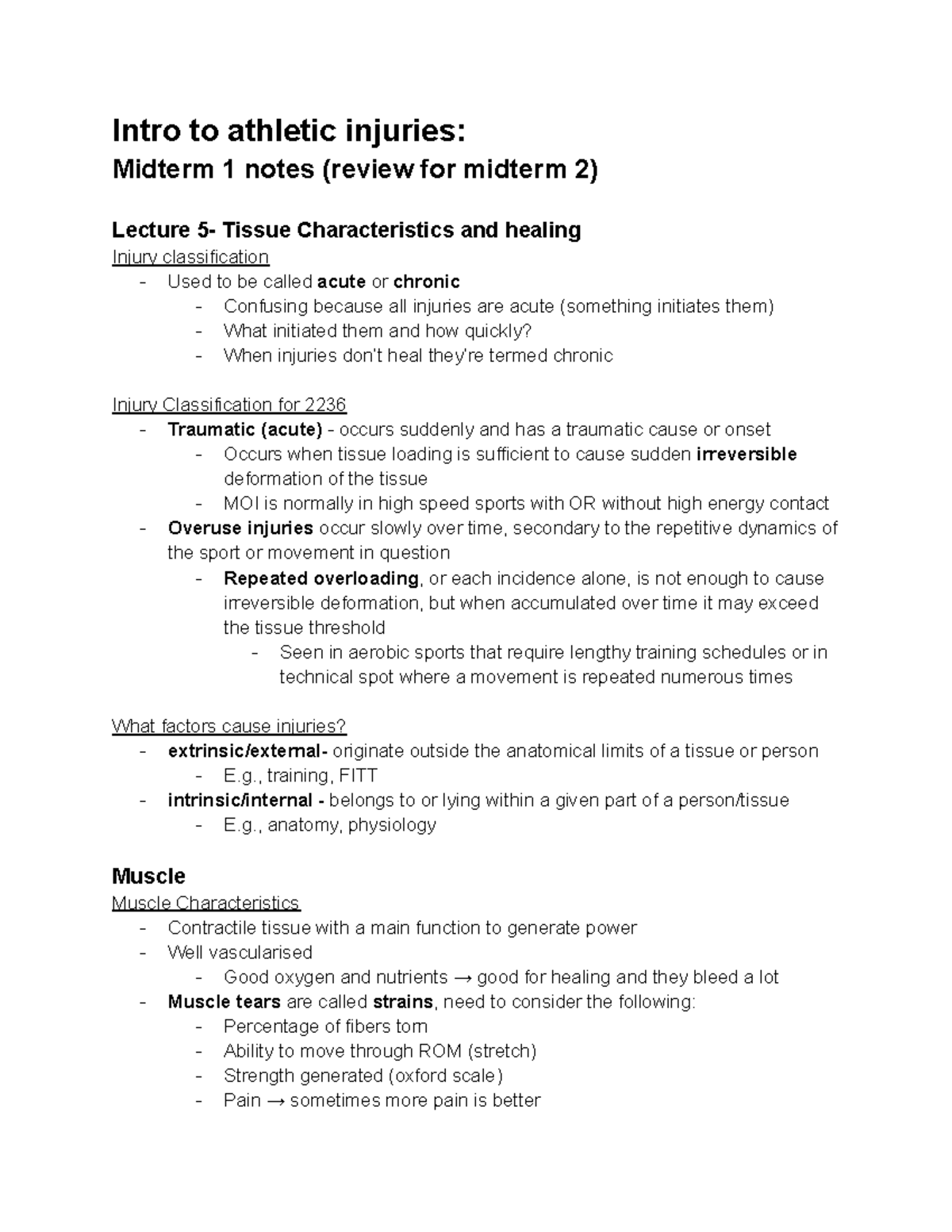 Intro to athletic injuries: midterm notes - , training, FITT ...