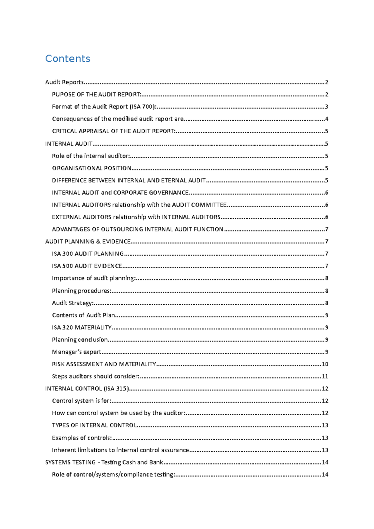 Auditing summary - Contents Audit - Studocu