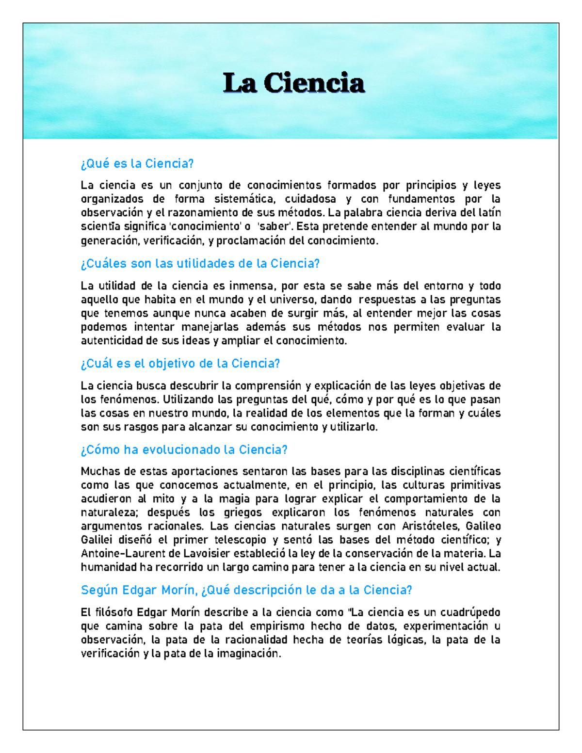 Concepto De Ciencia Y LAS Caraceristicas. DEL Pensamiento Cientifico ...