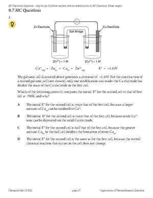 9 - Unit 9 Electrochemistry Practice Problems - 9 MC Questions 2Fe 2 O3(s) + 3C(s) → 4Fe(s ...