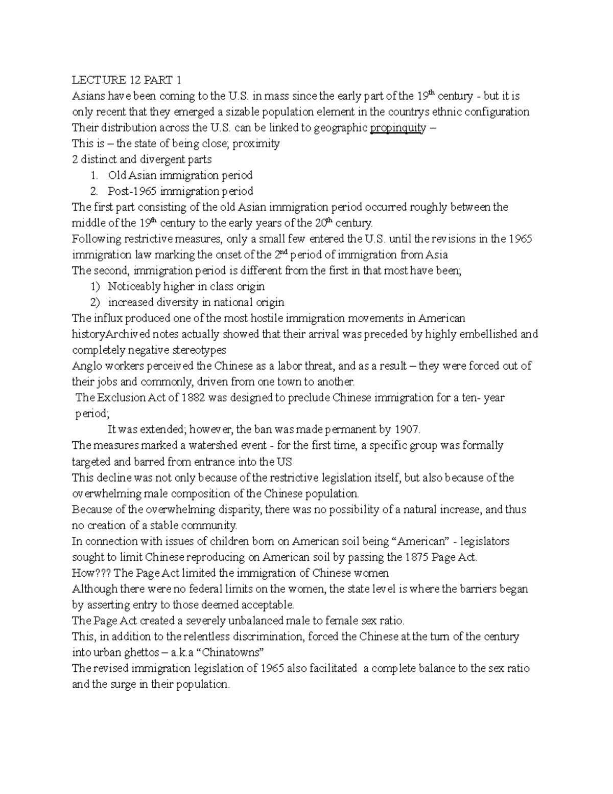 Lecture 12 PART 1 - Class notes - LECTURE 12 PART 1 Asians have been ...