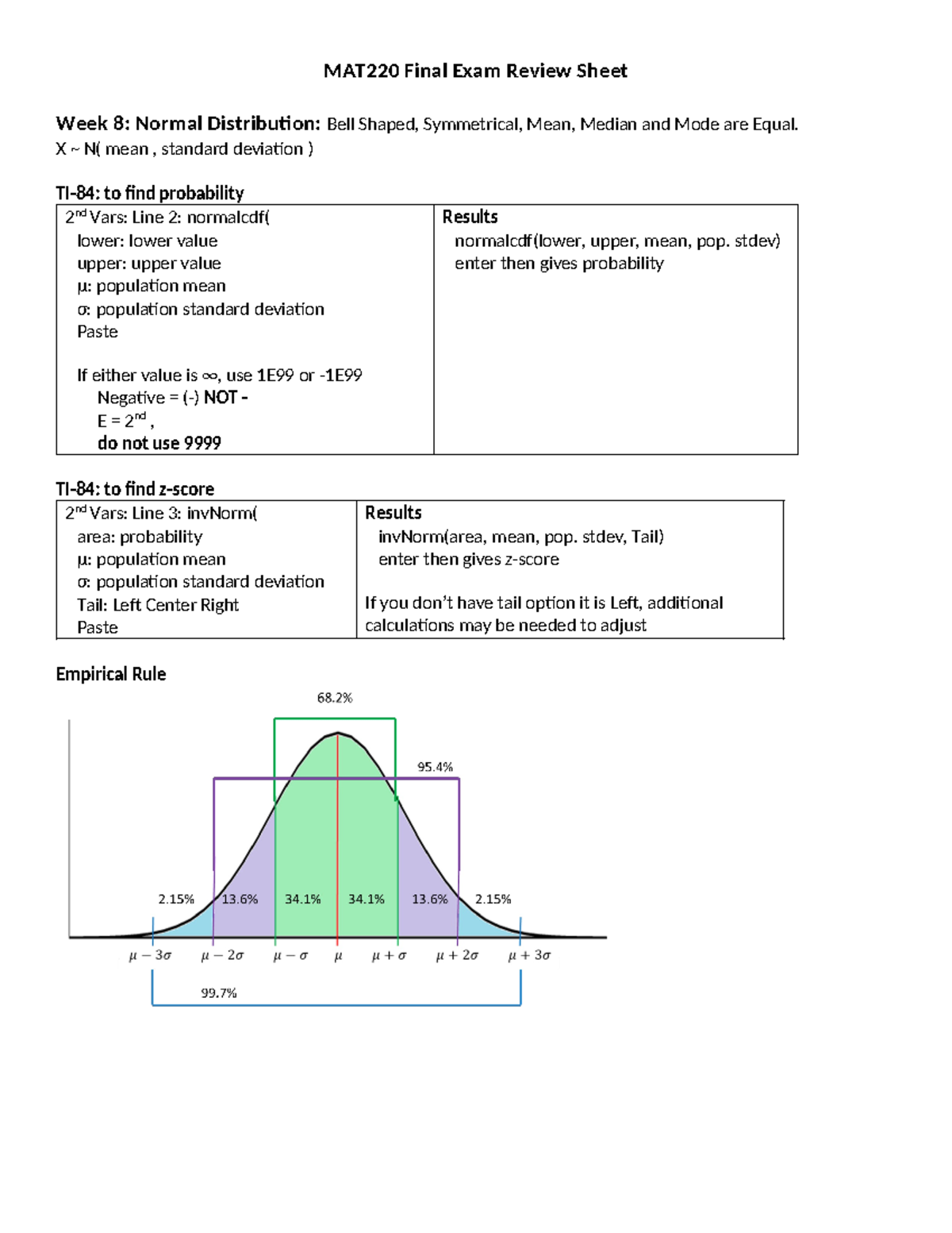 MAT220 Final Exam Review Sheet 2 - MAT220 Final Exam Review Sheet Week ...