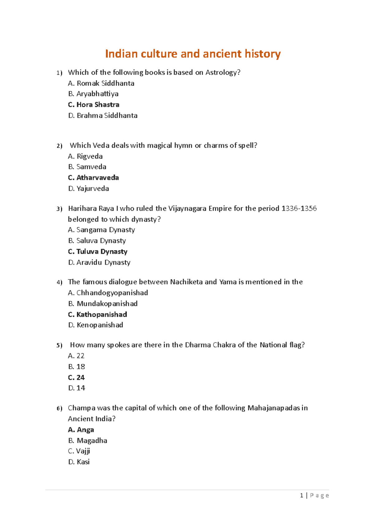 Indian culture and history questions - Indian Society And Culture - PU ...