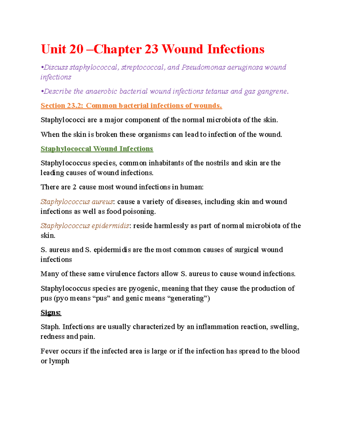 Unit 20 - Dr. Chris Rathgeber - Unit 20 –Chapter 23 Wound Infections ...