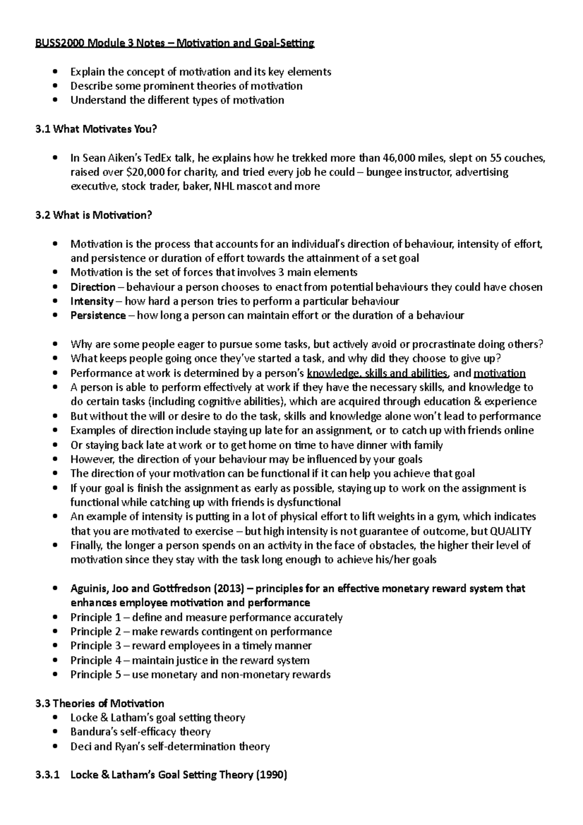 Module 3 Notes - BUSS2000 Module 3 Notes – Motivation and Goal-Setting ...