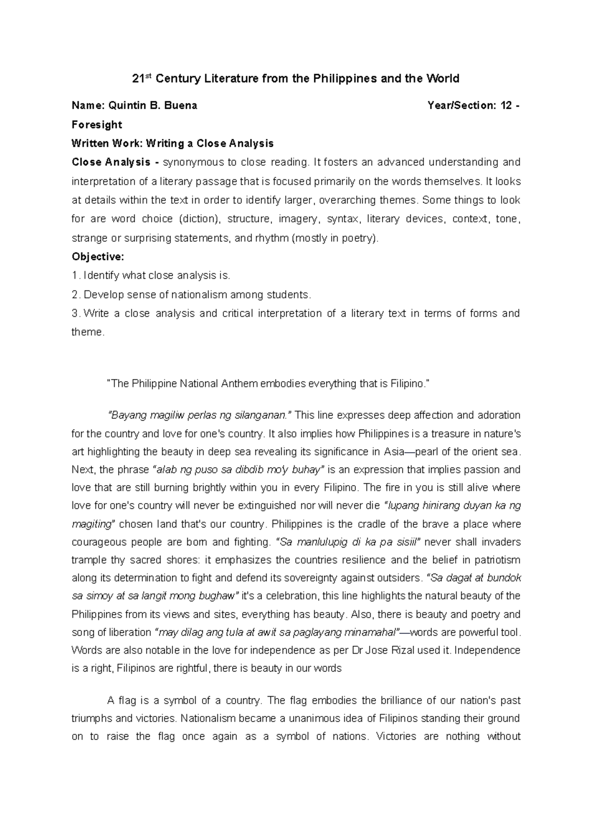 Close Analysis - qwer - 21 st Century Literature from the Philippines ...