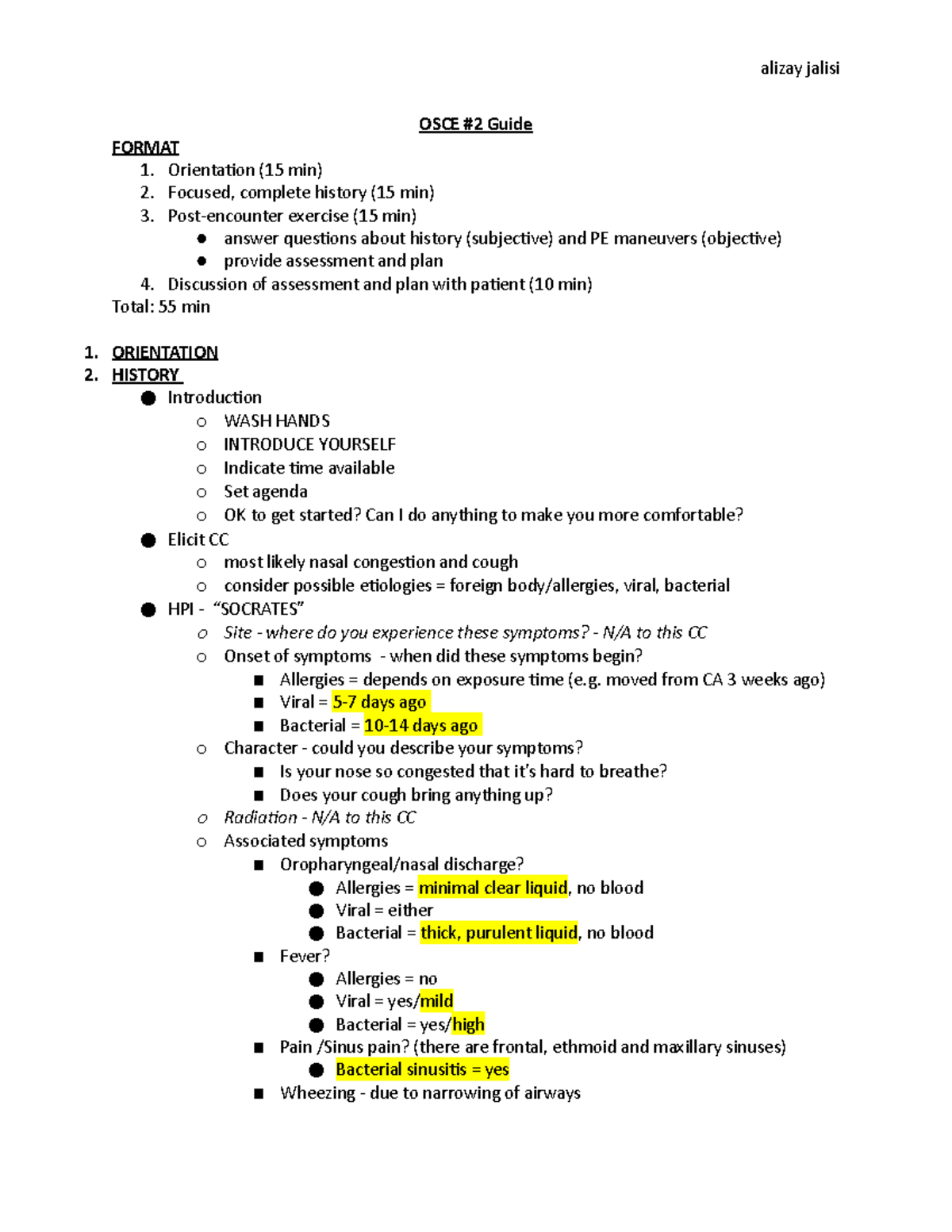OSCE 2 Guide - OSCE #2 Guide FORMAT Orientation (15 min) Focused ...