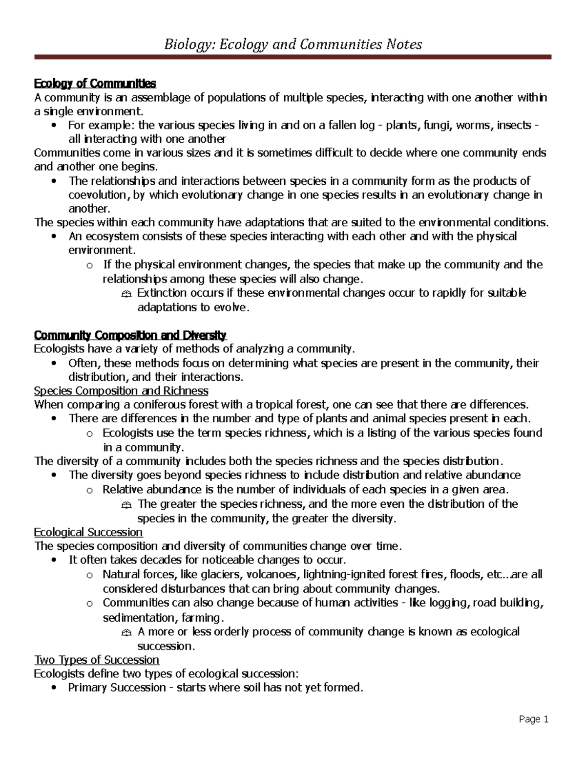 Ecology and Communities Notes - Ecology of Communities A community is ...