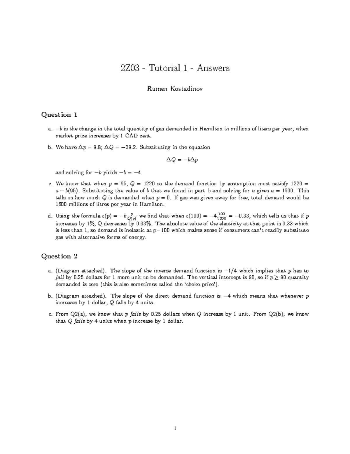 Tutorial-1 Answers - non - 2Z03 - Tutorial 1 - Answers Rumen Kostadinov Question 1 a. −b is the ...