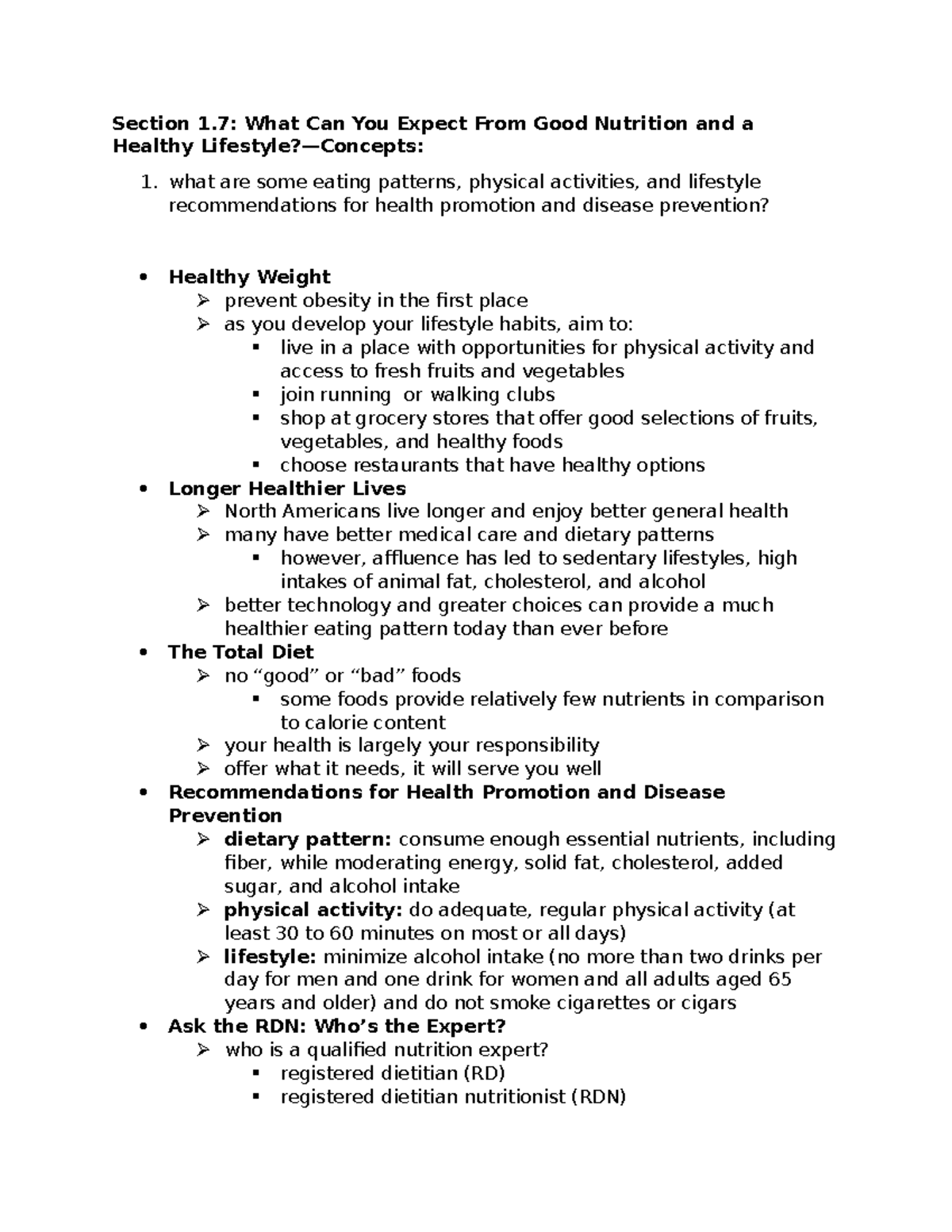 NTS Ch 1 Section 7 - Lecture notes from Intro to Nutrition and Foods ...
