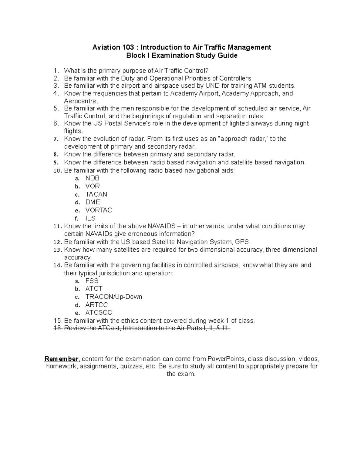 Block 1Examination Study Guide - Aviation 103 : Introduction to Air ...