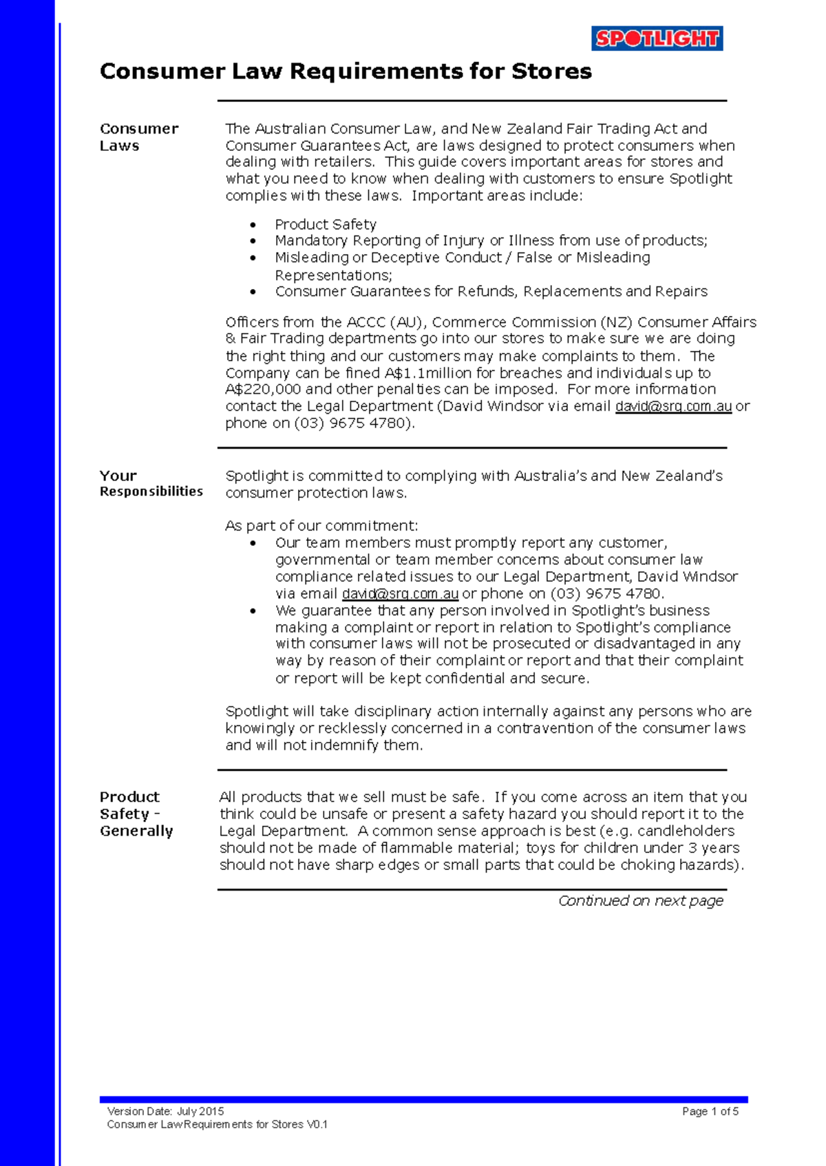 5. Consumer Law Requirements for Stores - Consumer Law Requirements for ...