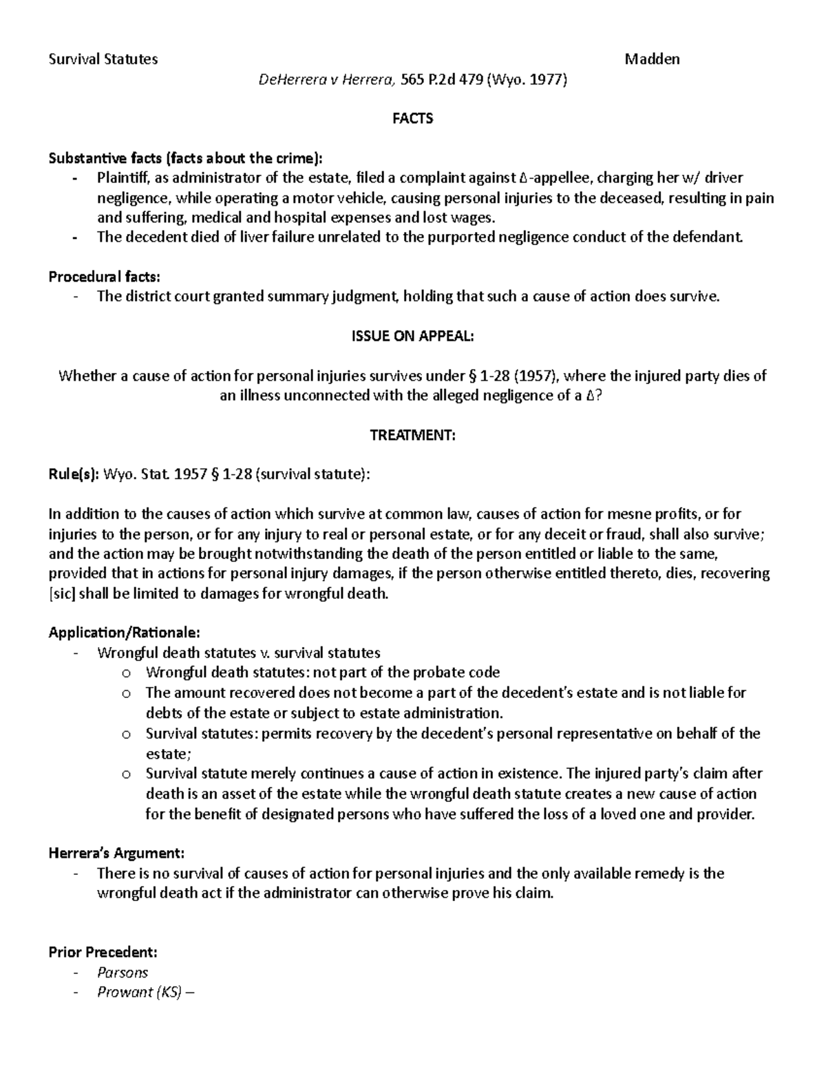 Brief - De Herrera v Herrera - Survival Statutes DeHerrera v Herrera ...