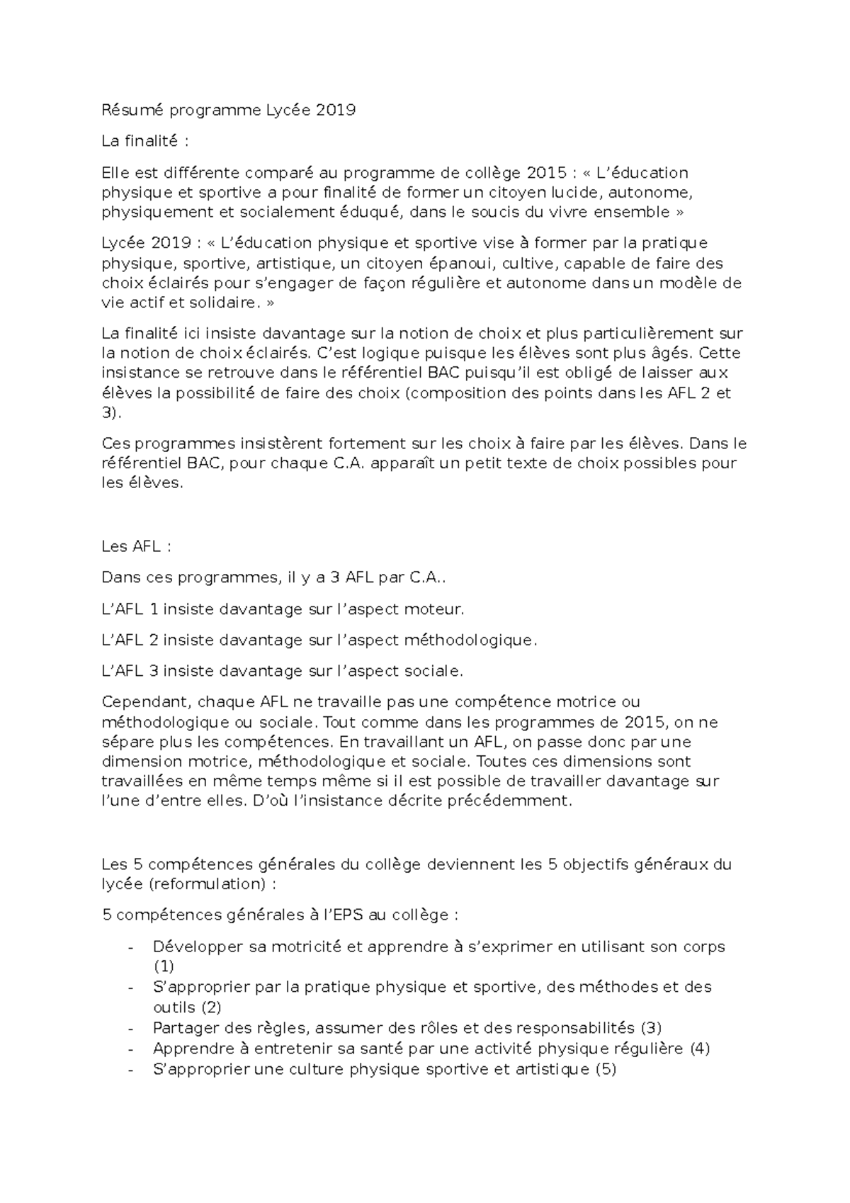 Résumé programme Lycée 2019 - Résumé programme Lycée 2019 La finalité ...