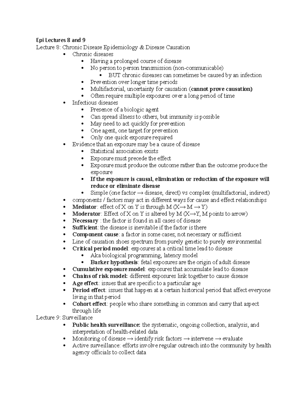 Epi Lectures 8 and 9 - Epi Lectures 8 and 9 Lecture 8: Chronic Disease Epidemiology & Disease ...