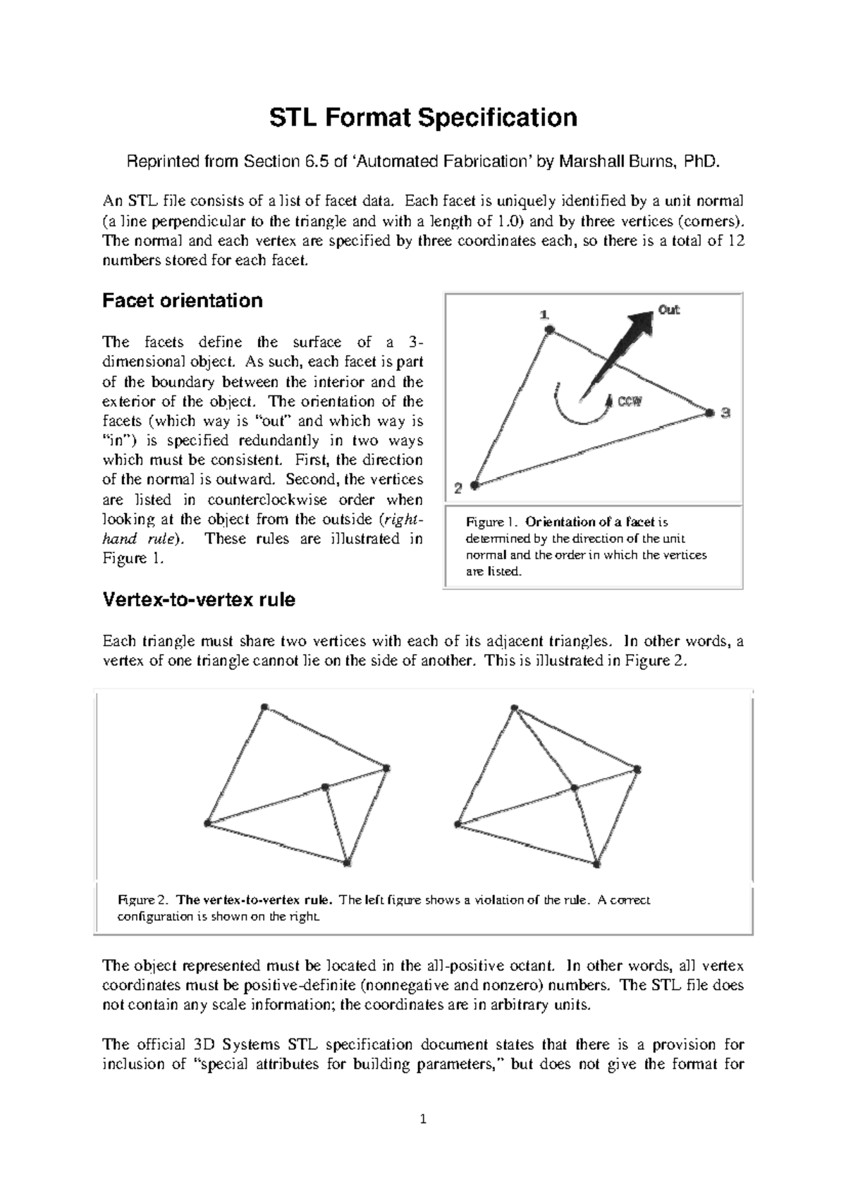 Handout STL format specification - 1 STL Format Specification Reprinted from Section 6 of ...