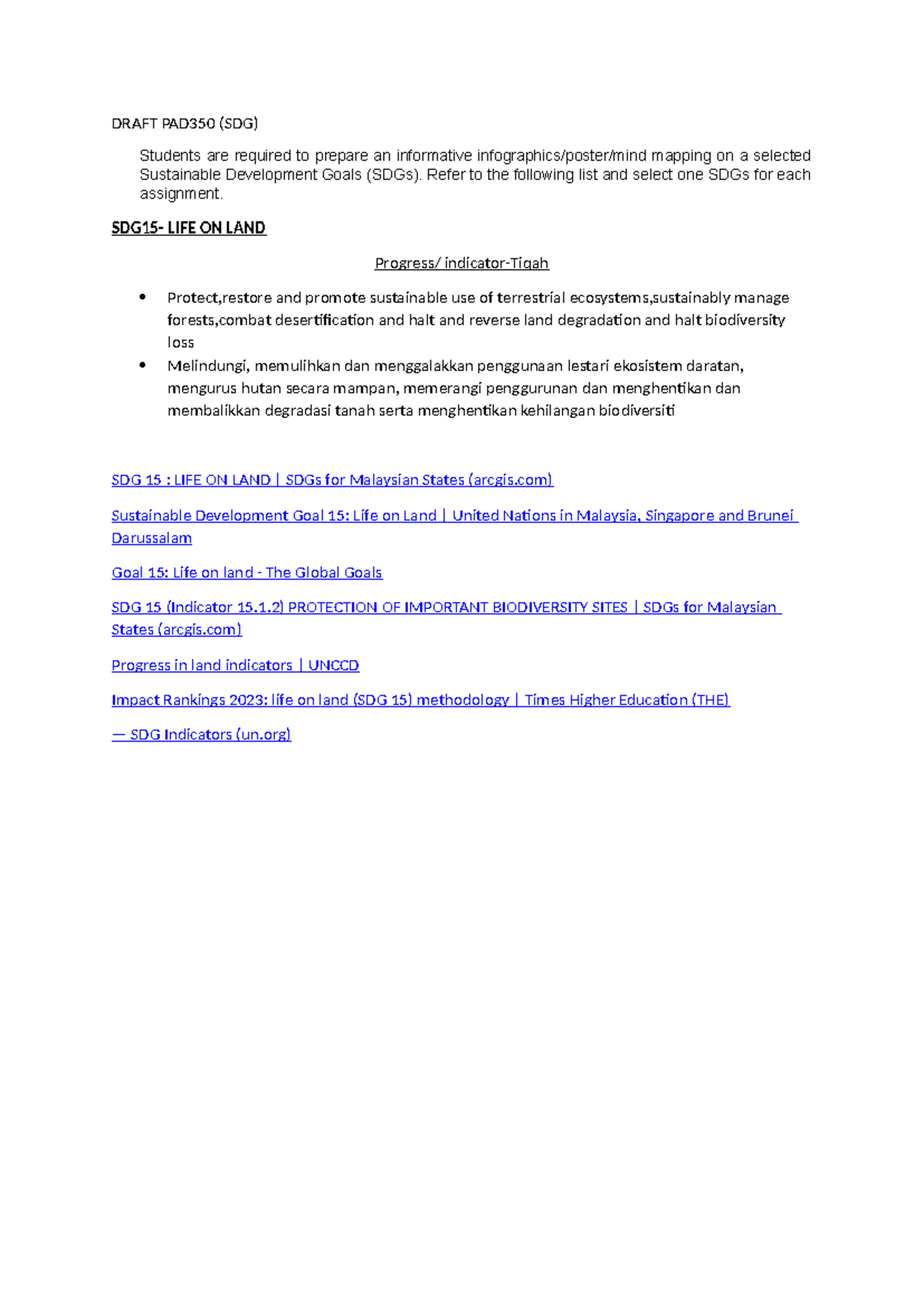 PAD350 SDG 2024 - DRAFT PAD350 (SDG) Students are required to prepare ...