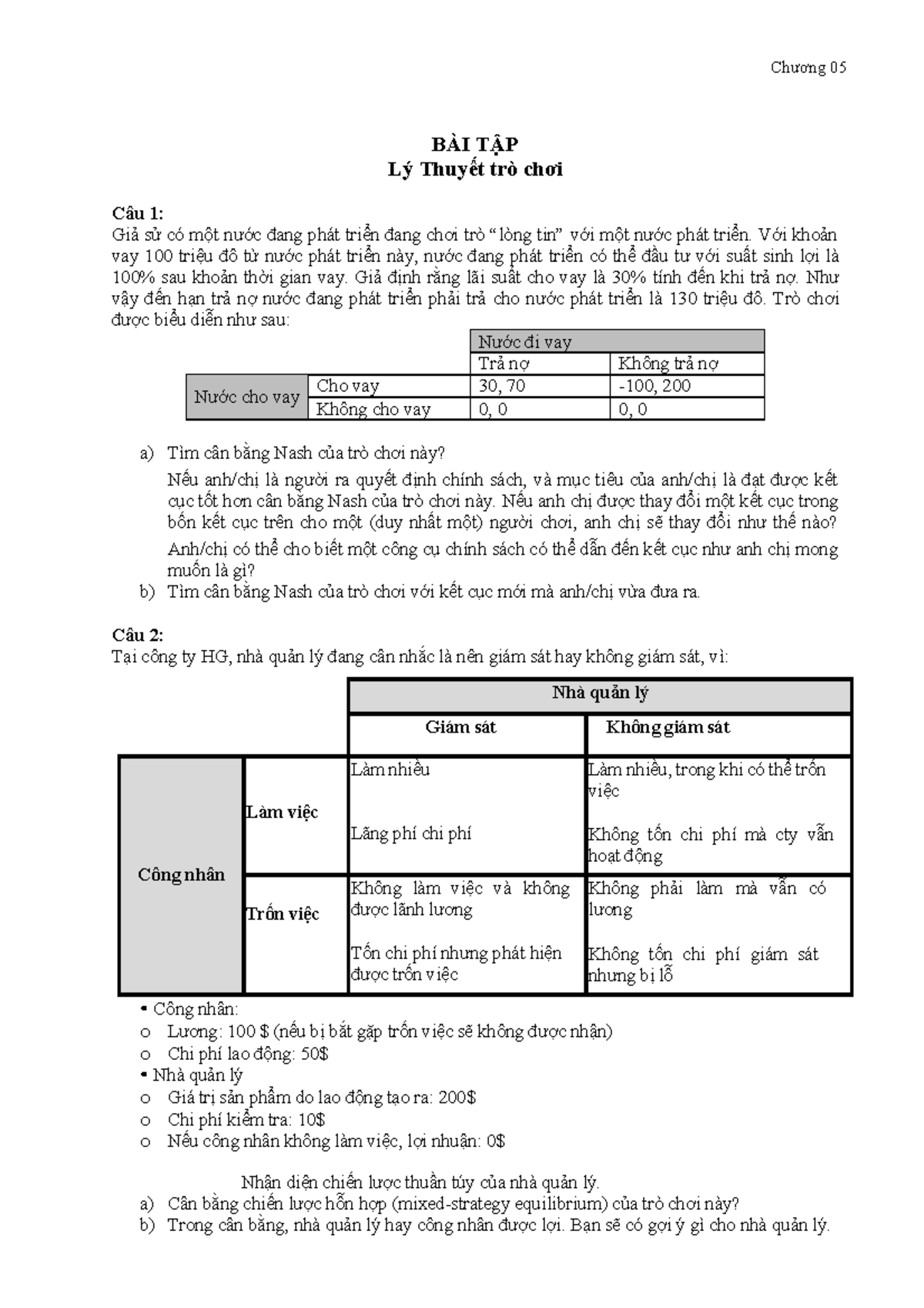 Baitap Chuong 05 - tài liệu trường đại học kinh tế hồ chí minh ueh - Ch±¡ng 05 BÀI T¾P Lý Thuy¿t ...