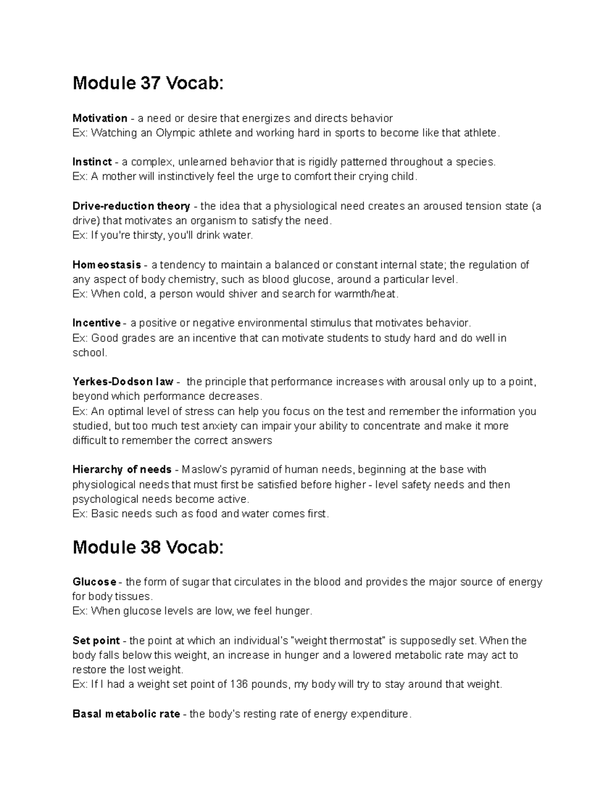 Module 37-44 Vocab - Module 37 Vocab: Motivation - a need or desire ...