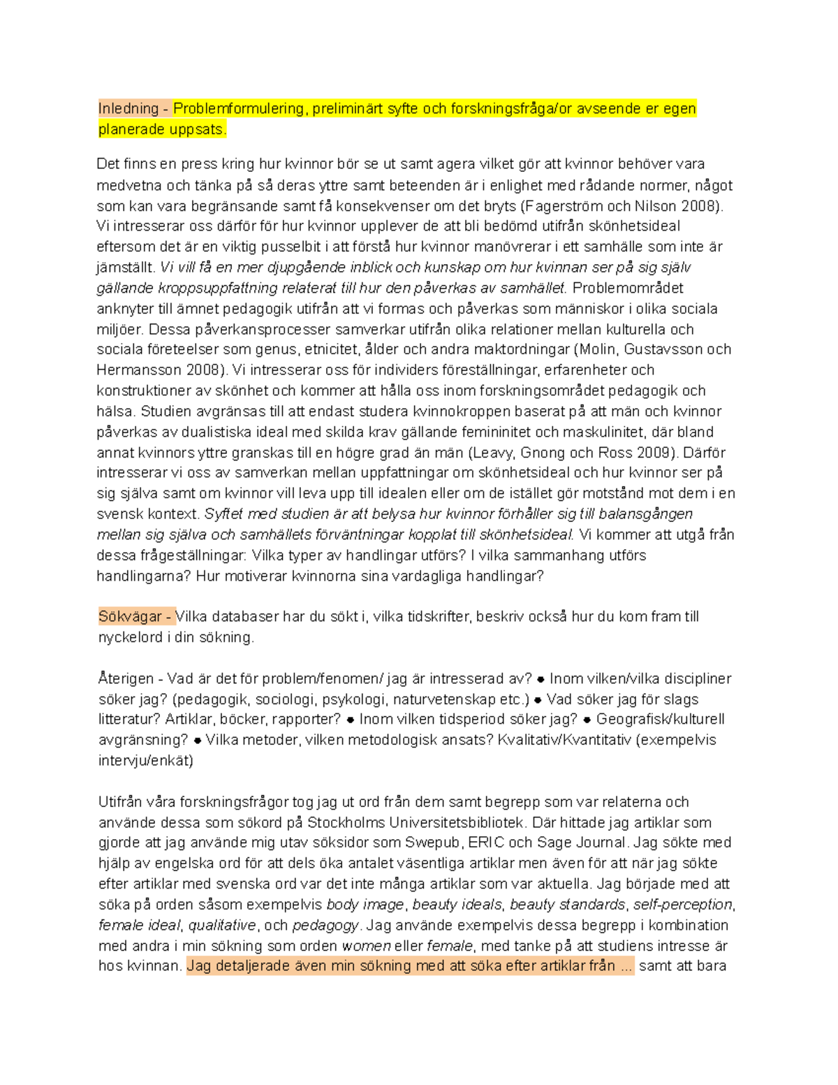 Forskningsorientering notes - Inledning - Problemformulering ...