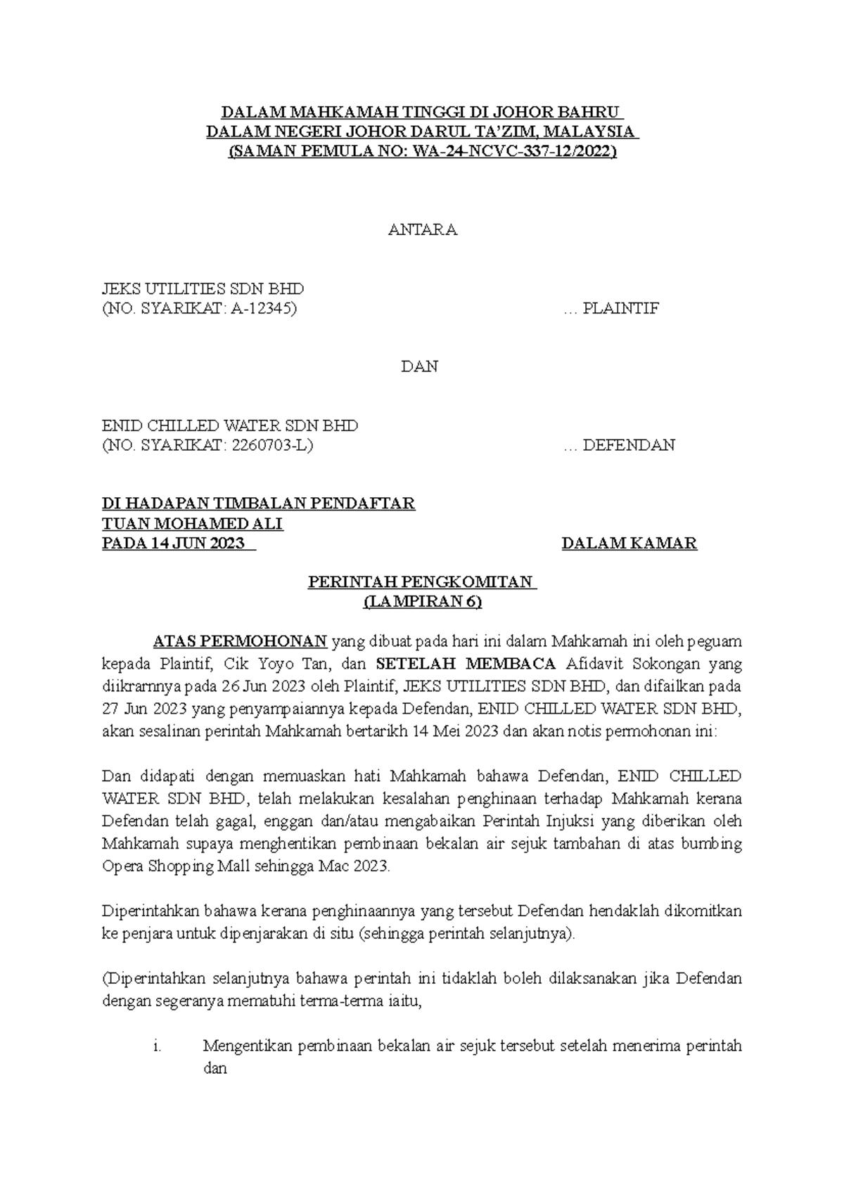 Dalam Mahkamah Tinggi Di Johor Bahru Dalam Mahkamah Tinggi Di Johor Bahru Dalam Negeri Johor