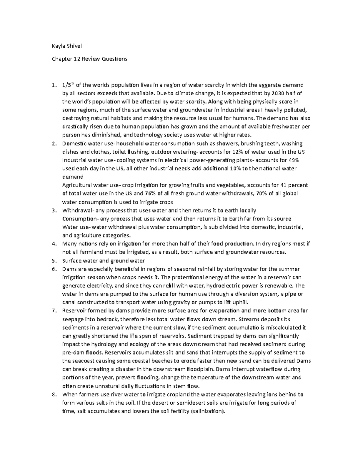 chapter 12 discussion questions - Kayla Shivel Chapter 12 Review ...