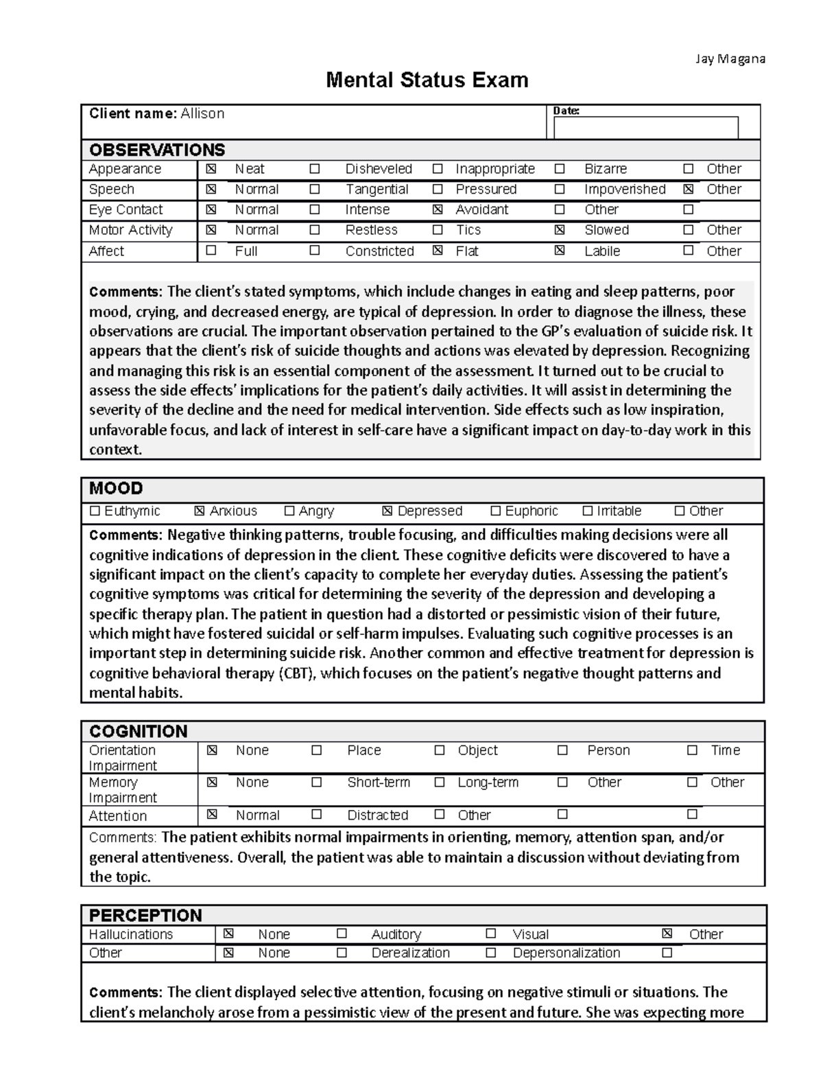 MSE form Allison - mse for alsion - Jay Magana Mental Status Exam ...