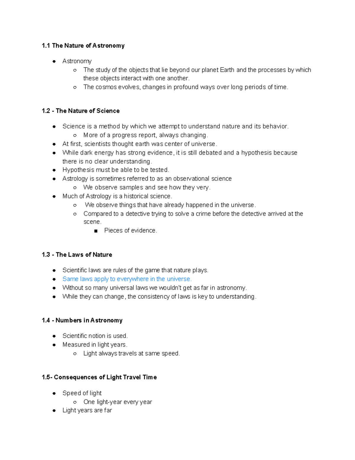 AST Chapter 1 Reading - Lecture notes 1 - 1 The Nature of Astronomy ...