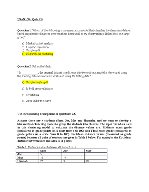 BSAN 160 - Quiz #5 - Quiz #5 - BSAN 160 - Quiz # When querying a 3-dimensional database, a user ...