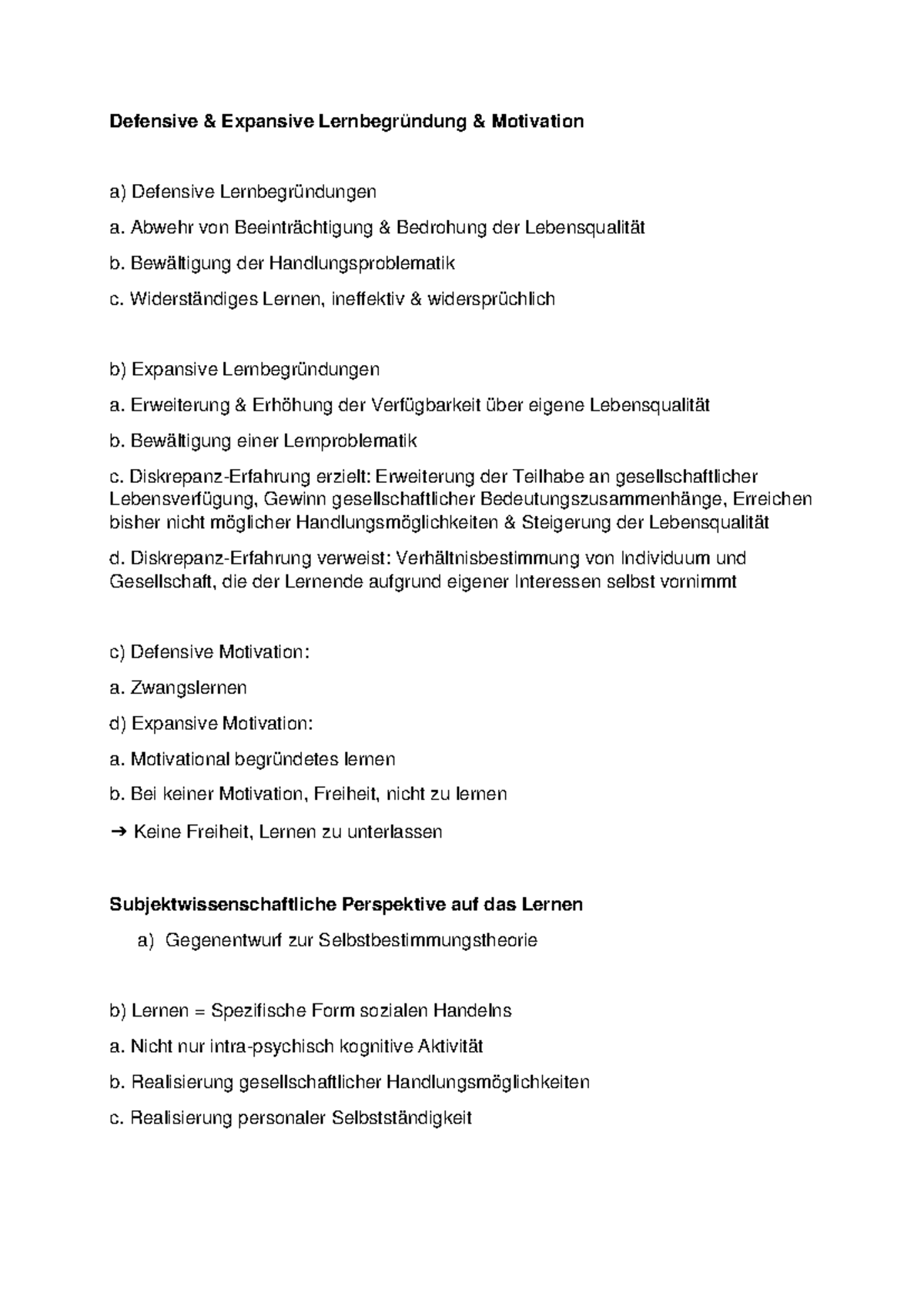 Motivation Lernen - Defensive & Expansive Lernbegründung & Motivation a ...