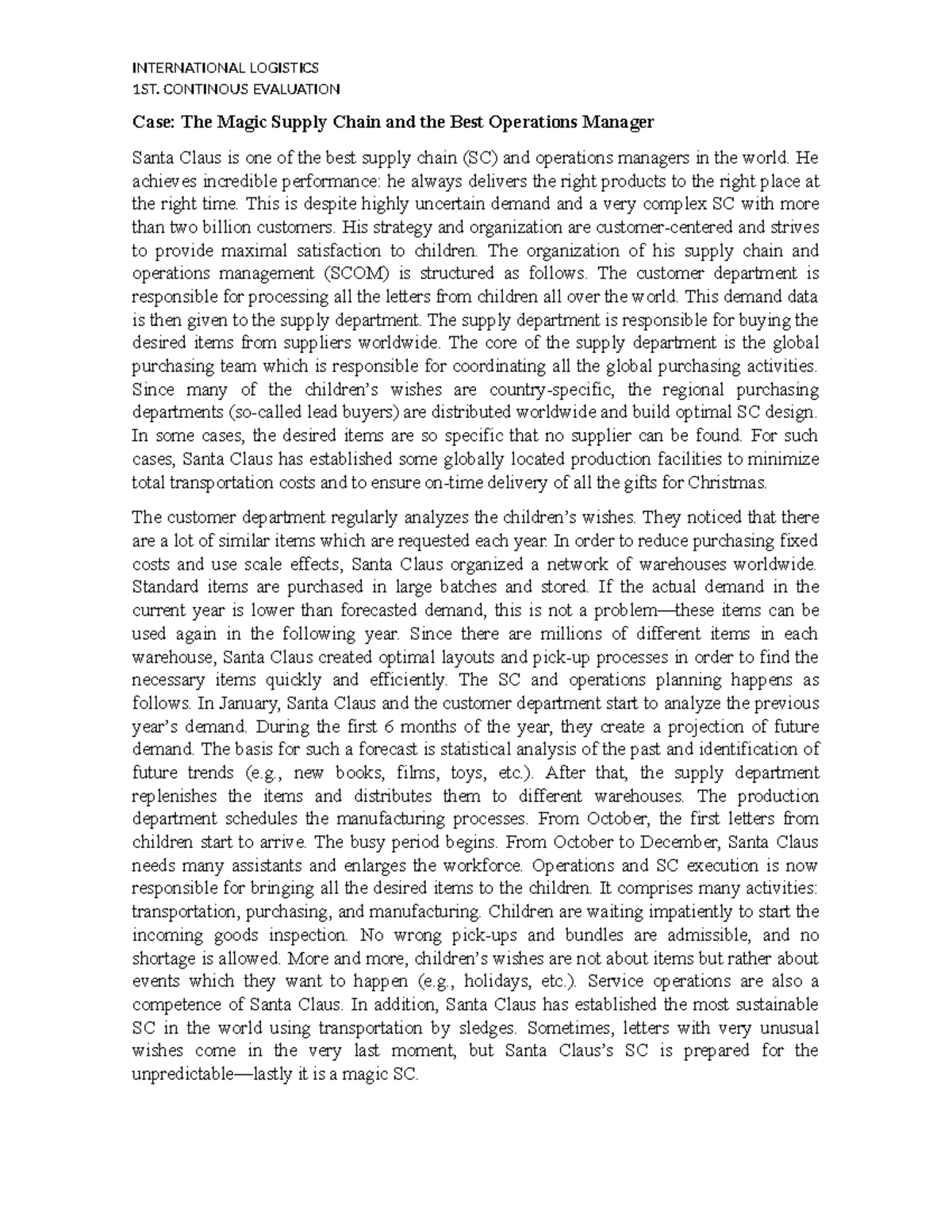 CE1 - Santa Claus Case - Reading only - INTERNATIONAL LOGISTICS 1ST ...