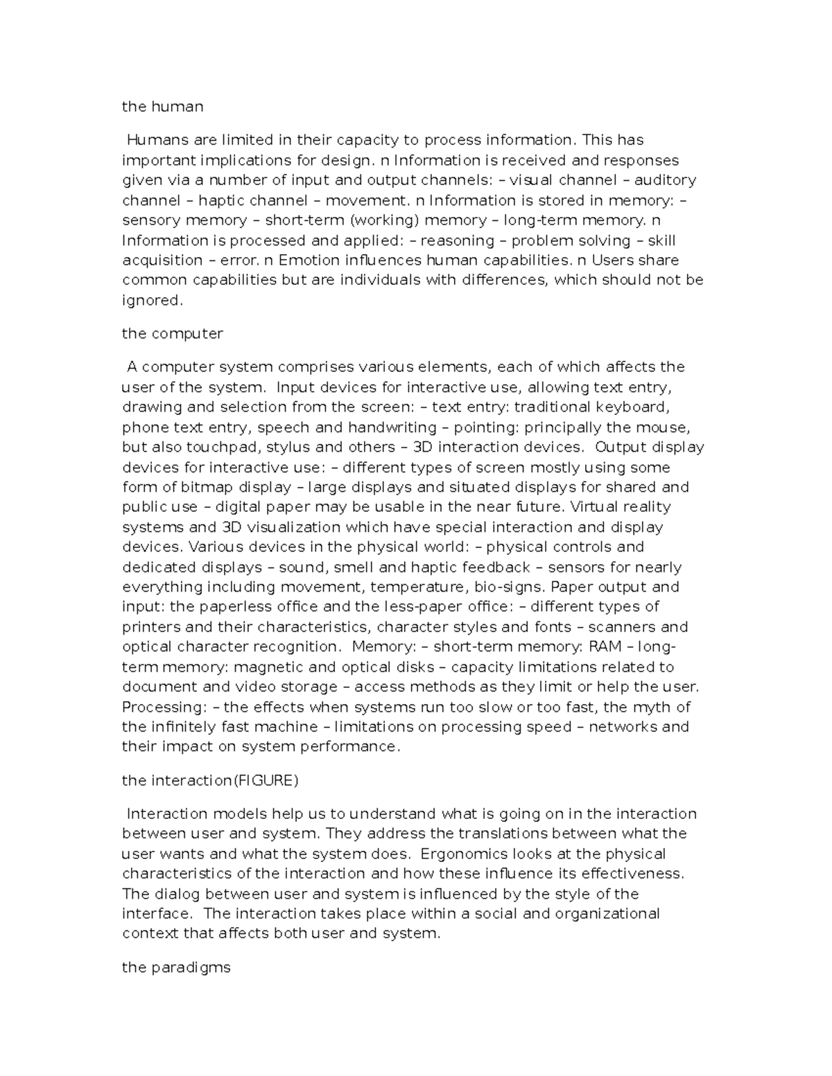 Unit 1 Notes - the human Humans are limited in their capacity to ...