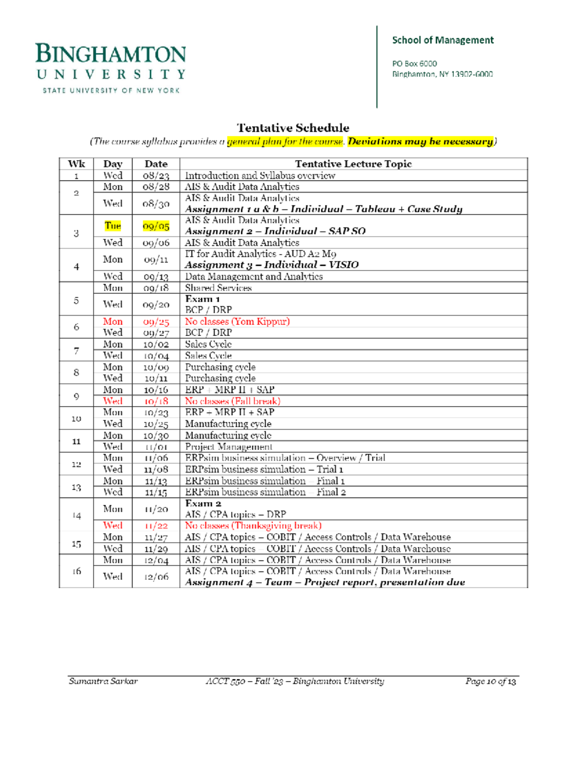 Syllabus Overview - Fall 2023 Accounting Information Systems (ACCT-550 ...
