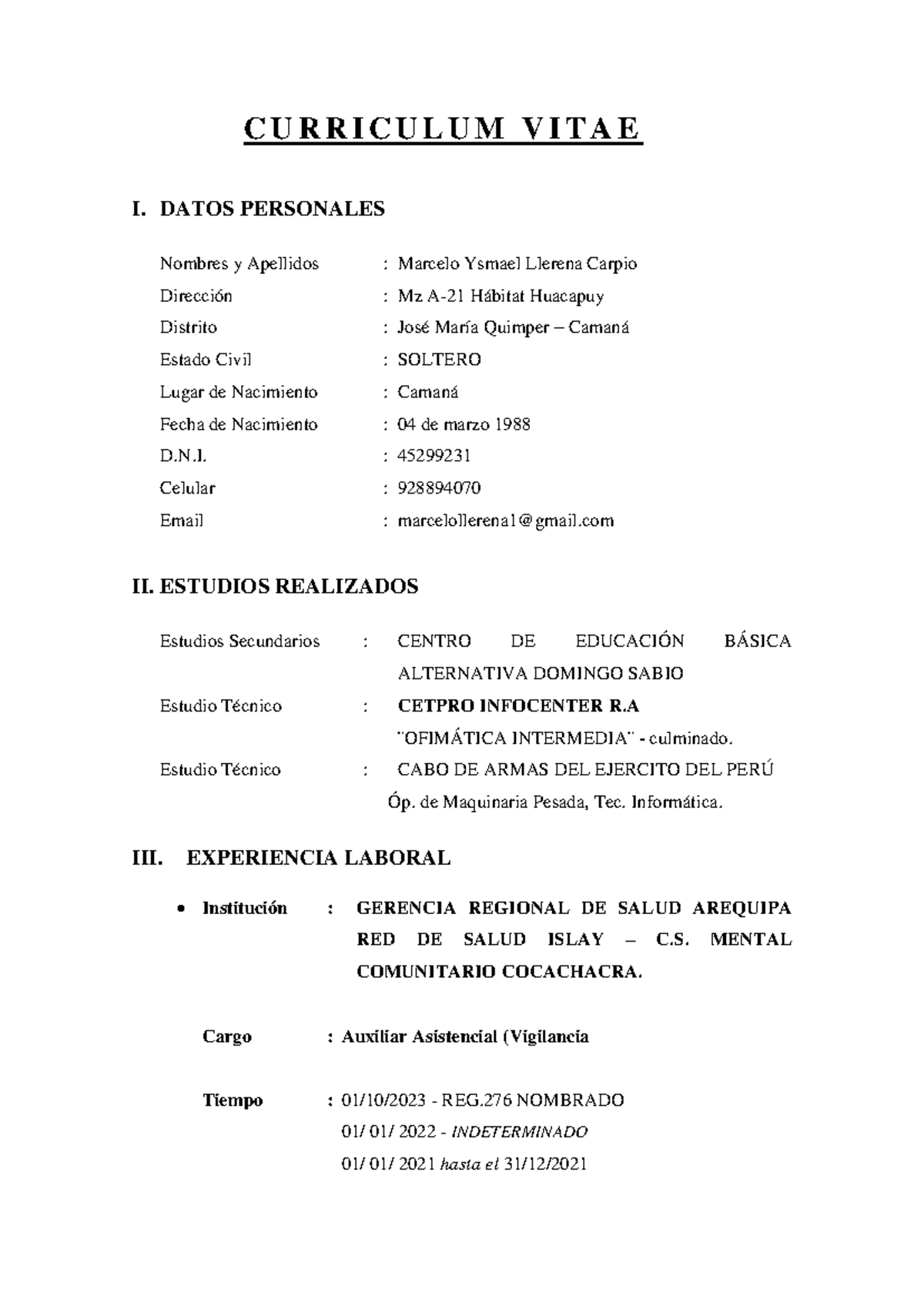 CV Marcelo 2024 merged organized compressed - C U R R I C U L U M V I T A E I. DATOS PERSONALES ...