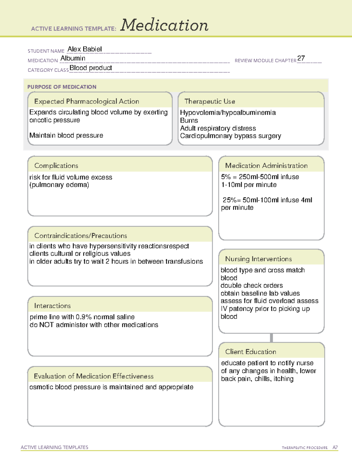 Active Learning Template medication Albumin - ACTIVE LEARNING TEMPLATES ...
