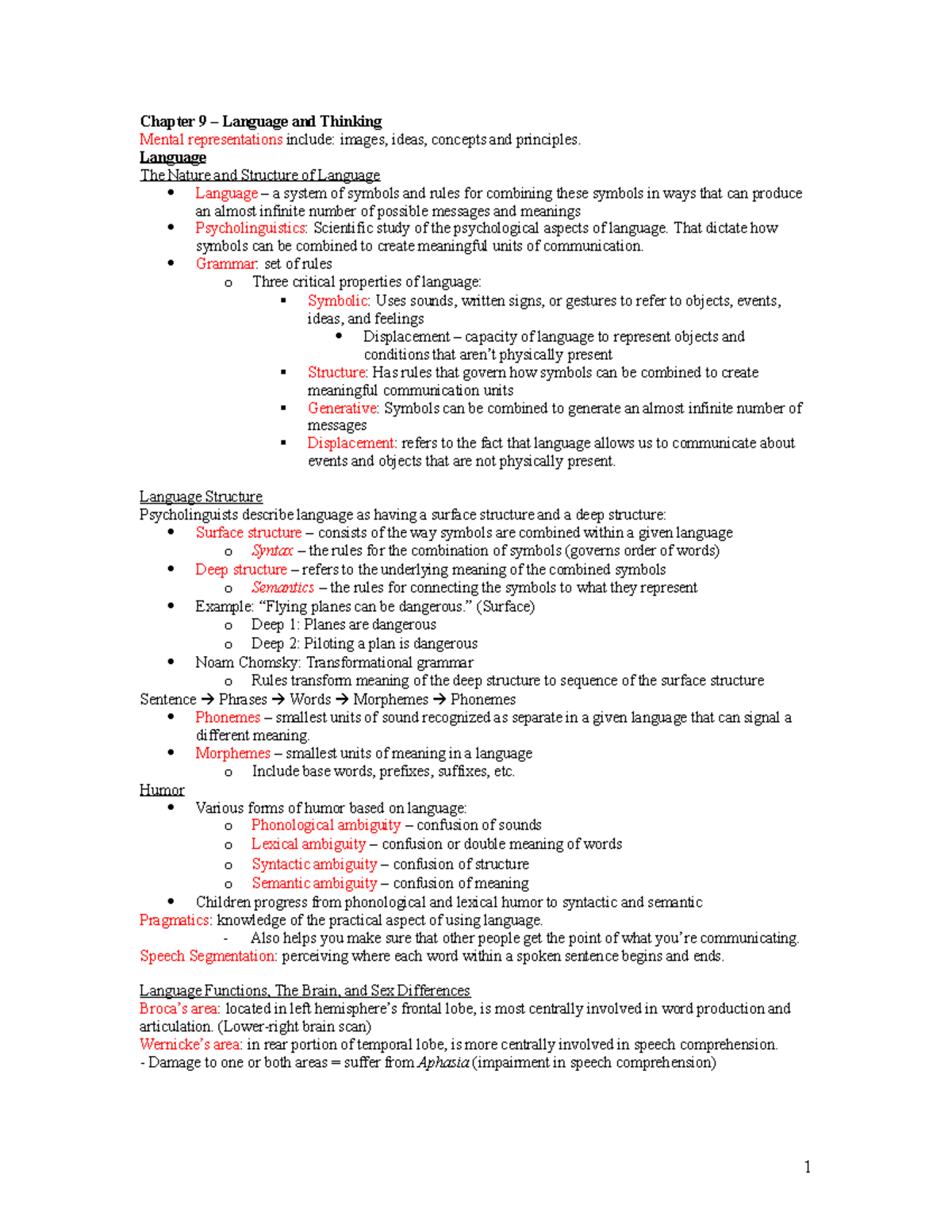 Psych Notes chapter 9-17 - Chapter 9 – Language and Thinking Mental ...