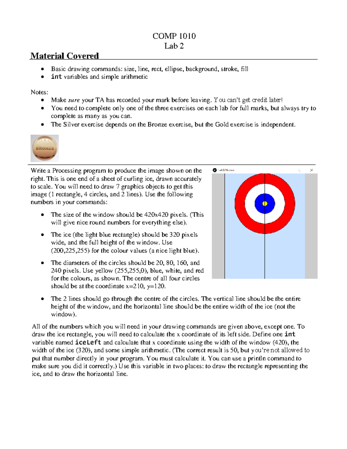 Lab2 Question For Lab2comp1010 Comp 1010 Lab 2 Material Covered Basic Drawing Commands Size