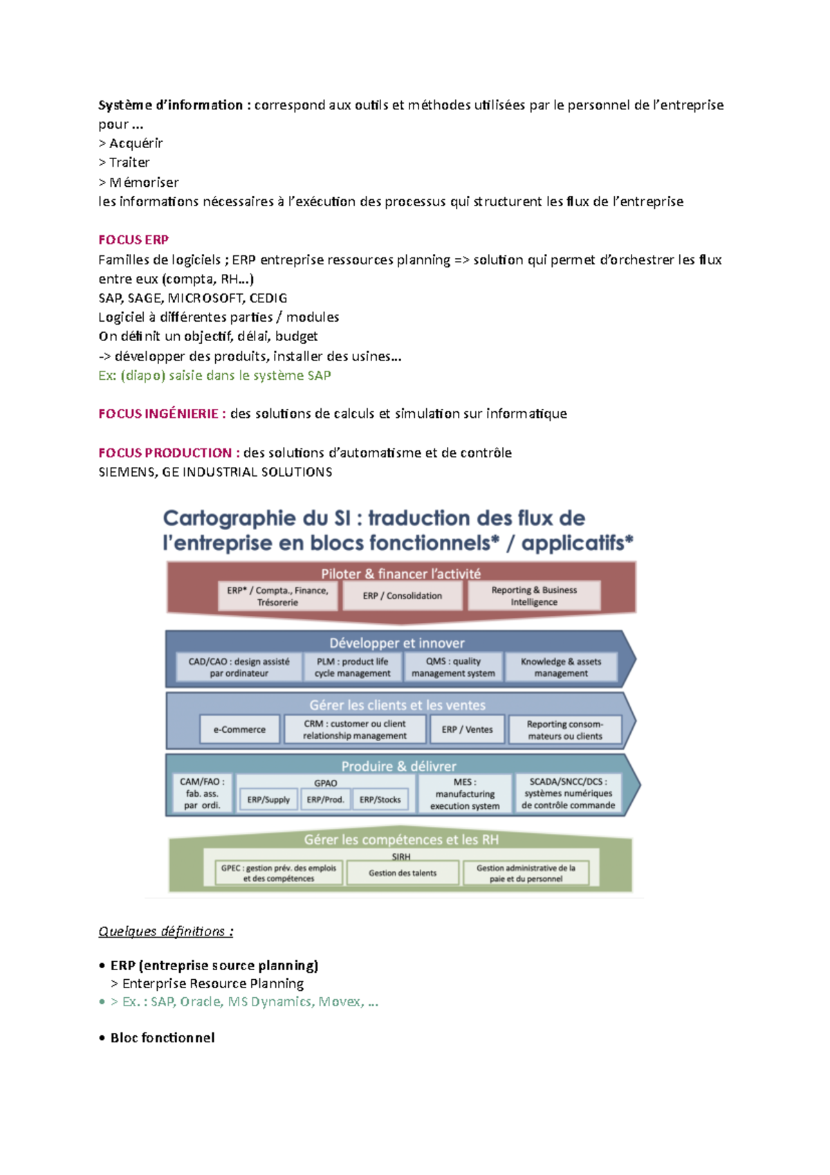 Sy - Note de cours - Système d’informa1on : correspond aux ou-ls et ...