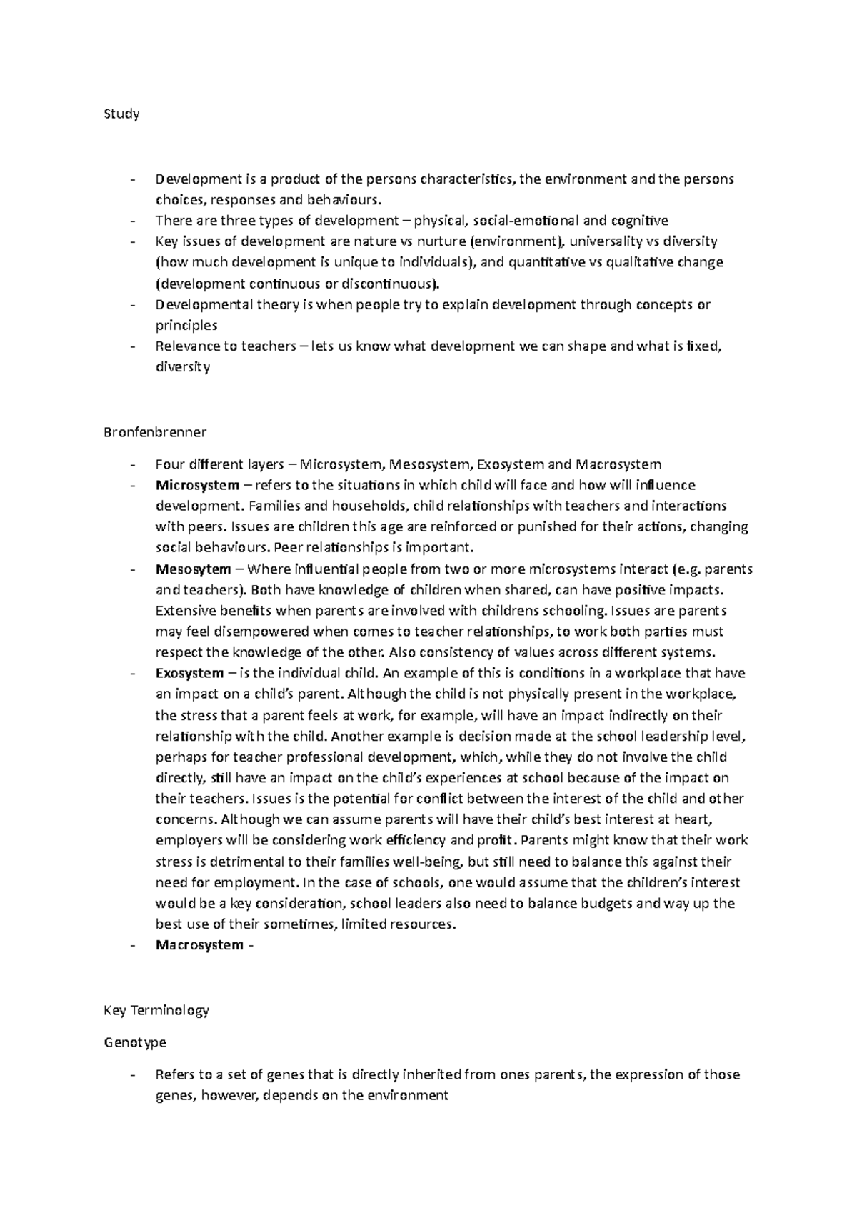 Study notes - Study Development is a product of the persons ...
