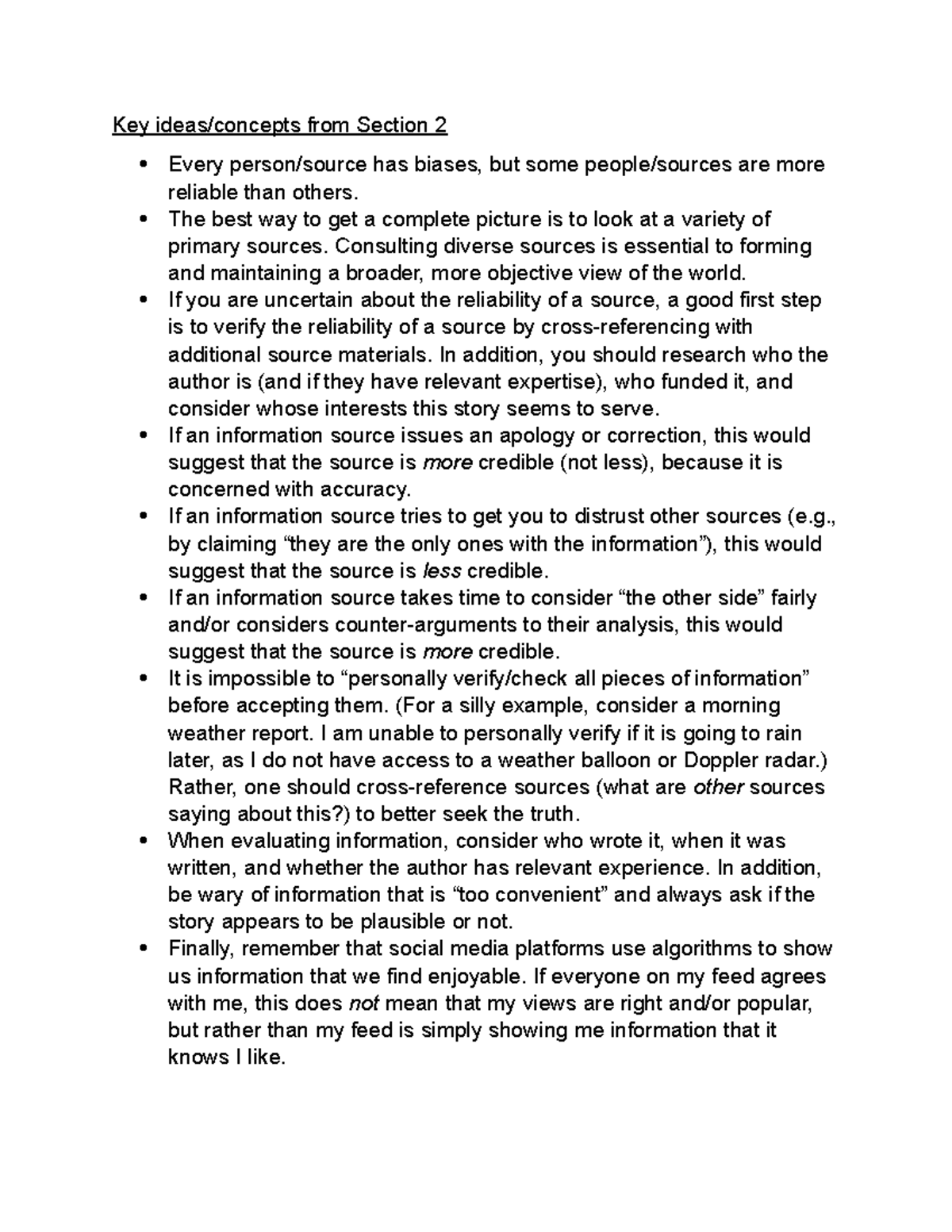 Key ideas from Section 2 - Key ideas/concepts from Section 2 Every ...