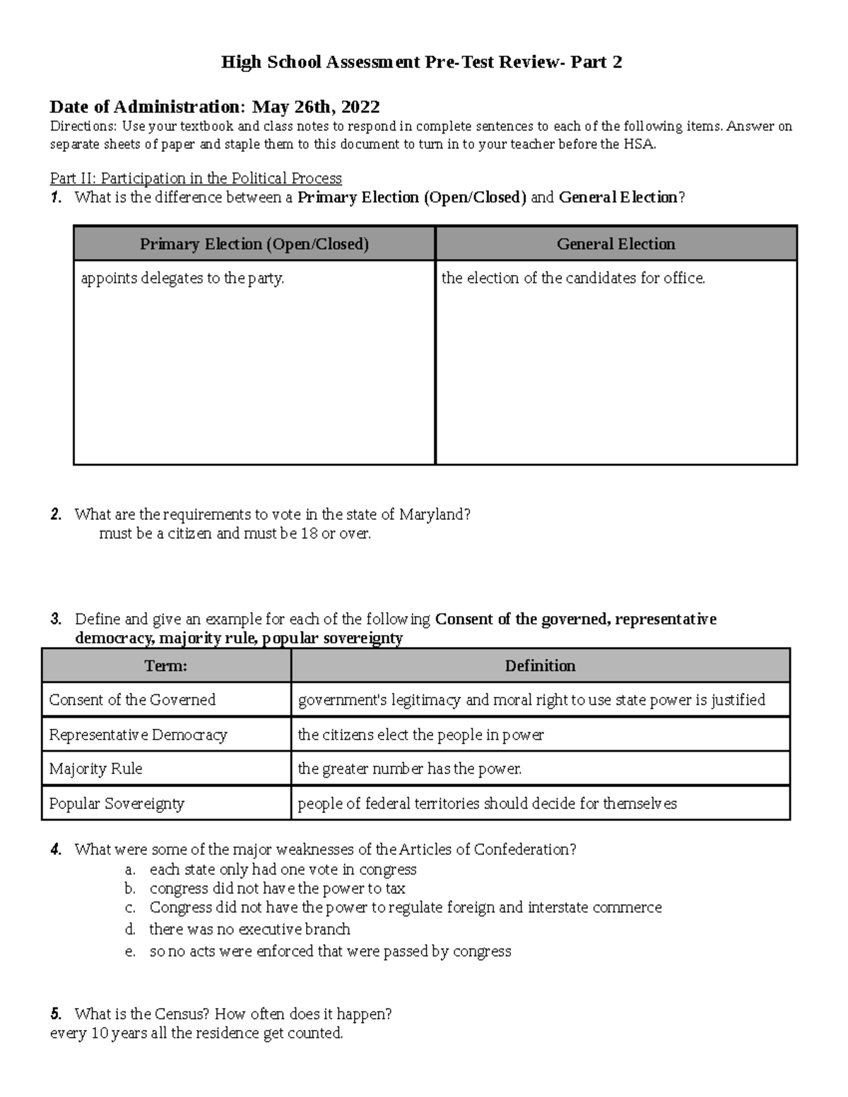 Copy of 2022-HSA Pre Test Review Guide- Part 2 (22 pts) - High School ...
