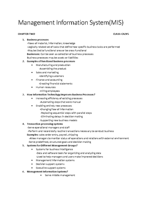 Questions AND Answers OF MIS ( Chapter ONE) - Management Information System(MIS) CHAPTER ONE ...