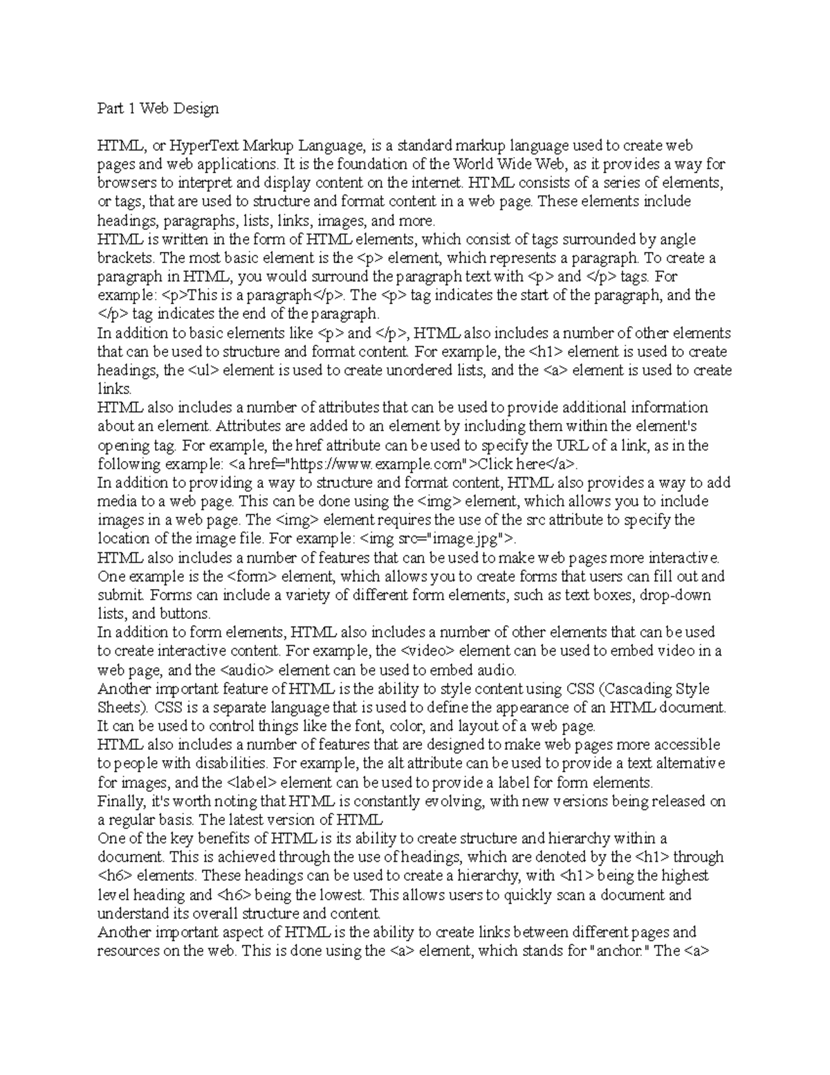 Part 2 Web Design Part 1 Web Design Html Or Hypertext Markup Language Is A Standard Markup