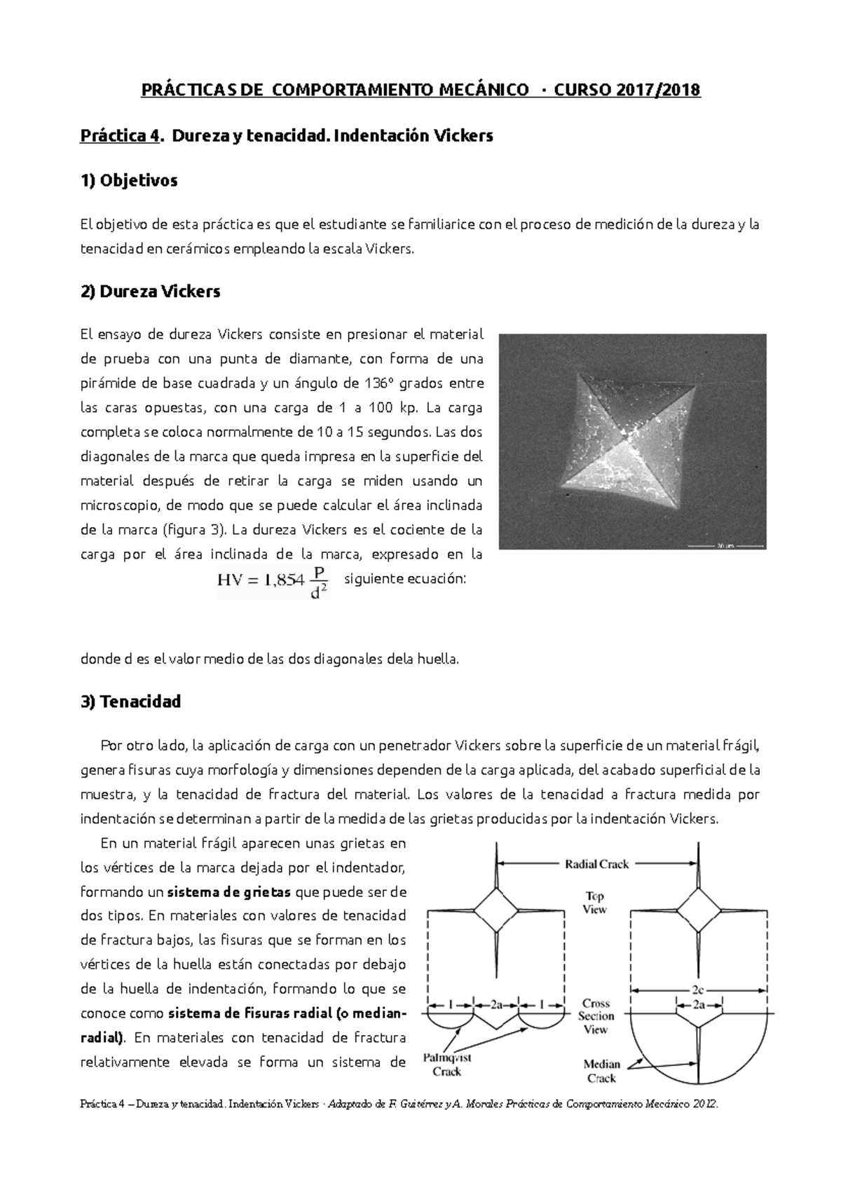 4.- Dureza y tenacidad. Indentación Vickers - PRÁCTICAS DE ...