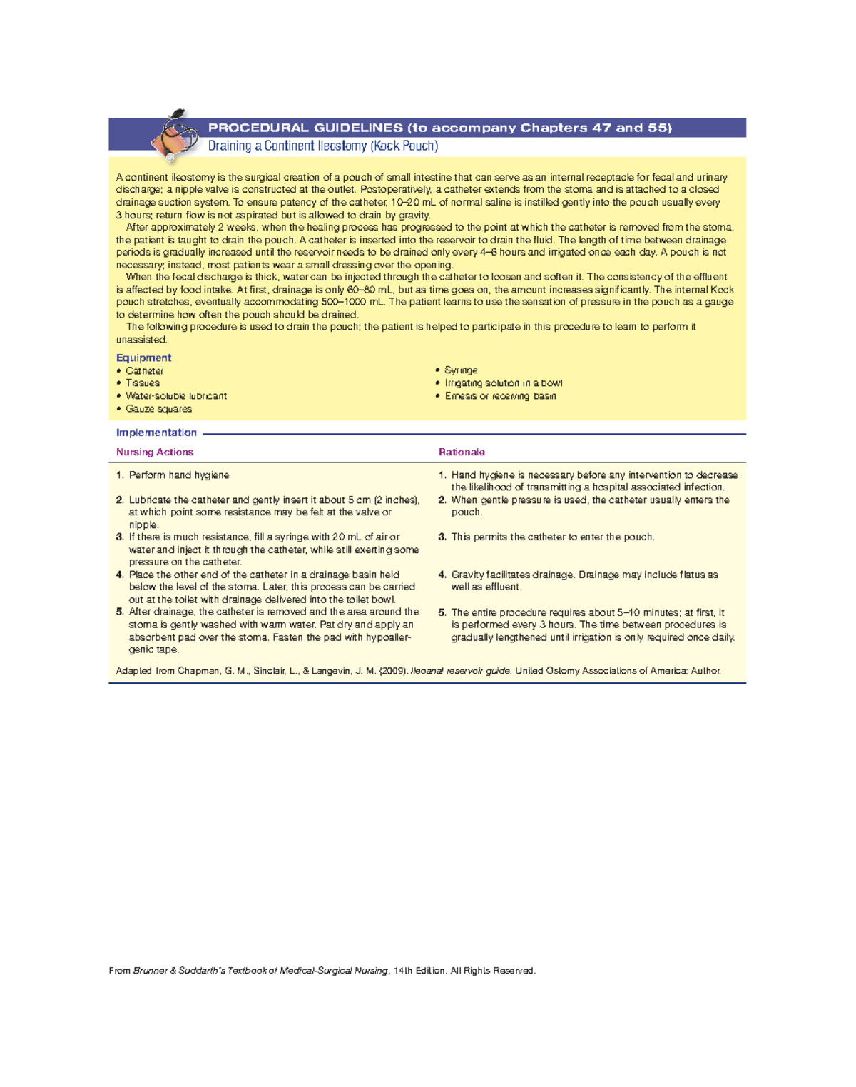 Draining a Continent Ileostomy - Procedural Guidelines (to accompany ...